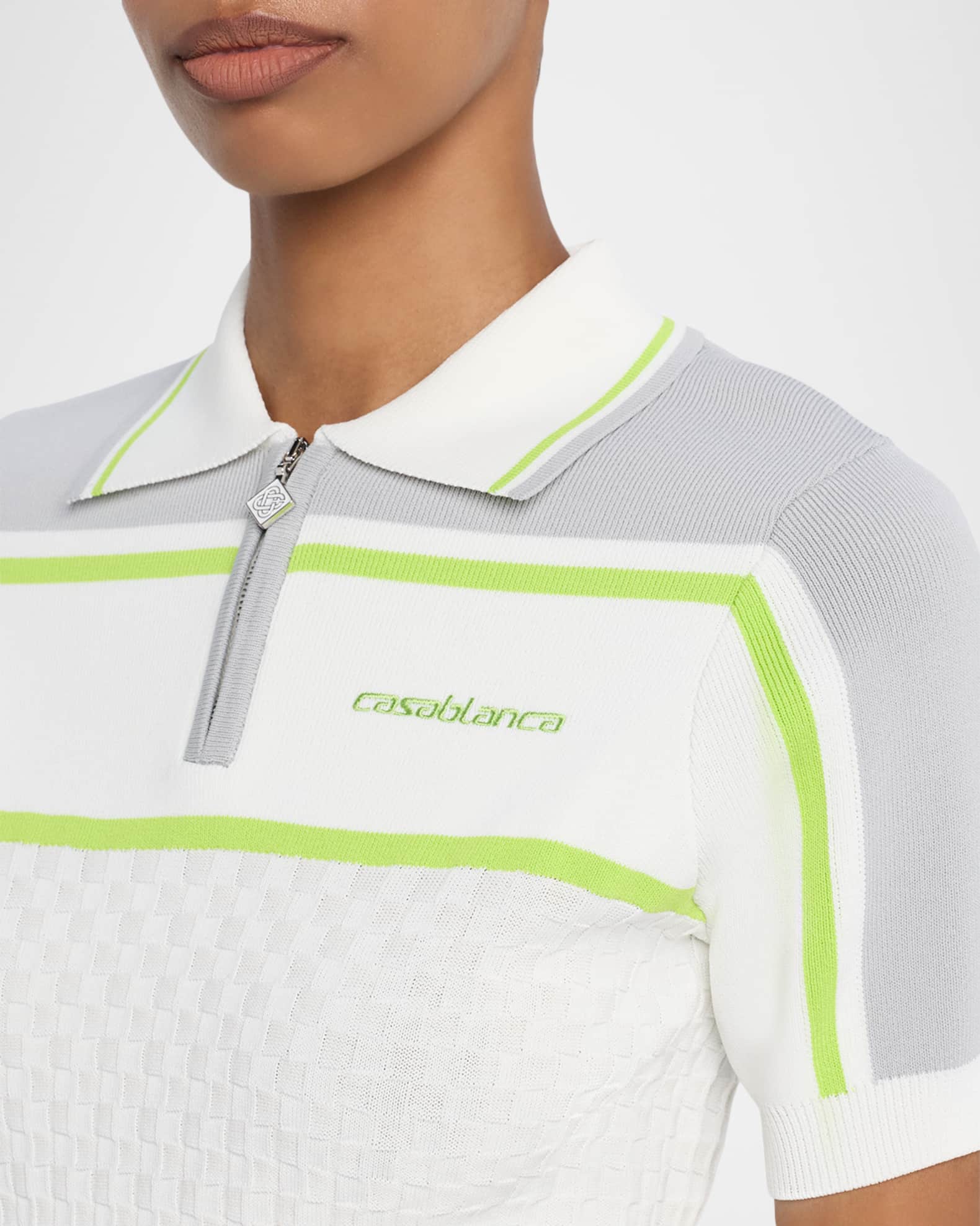 CASABLANCA Striped Textured Knit Tennis Polo Shirt | Neiman Marcus