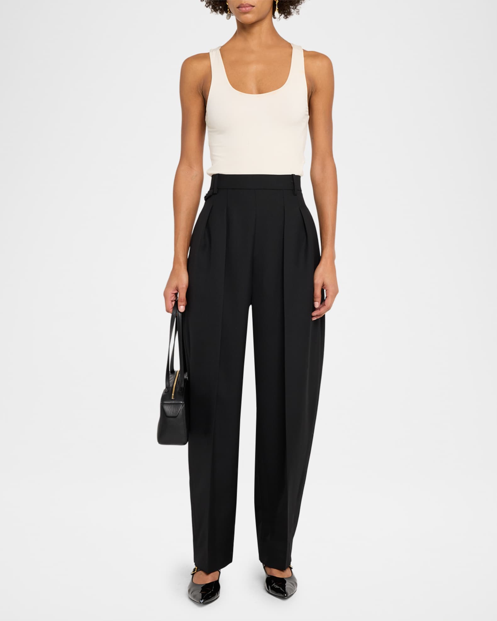 Khaite Dugan Pleated Tapered-Leg Ankle Pants | Neiman Marcus