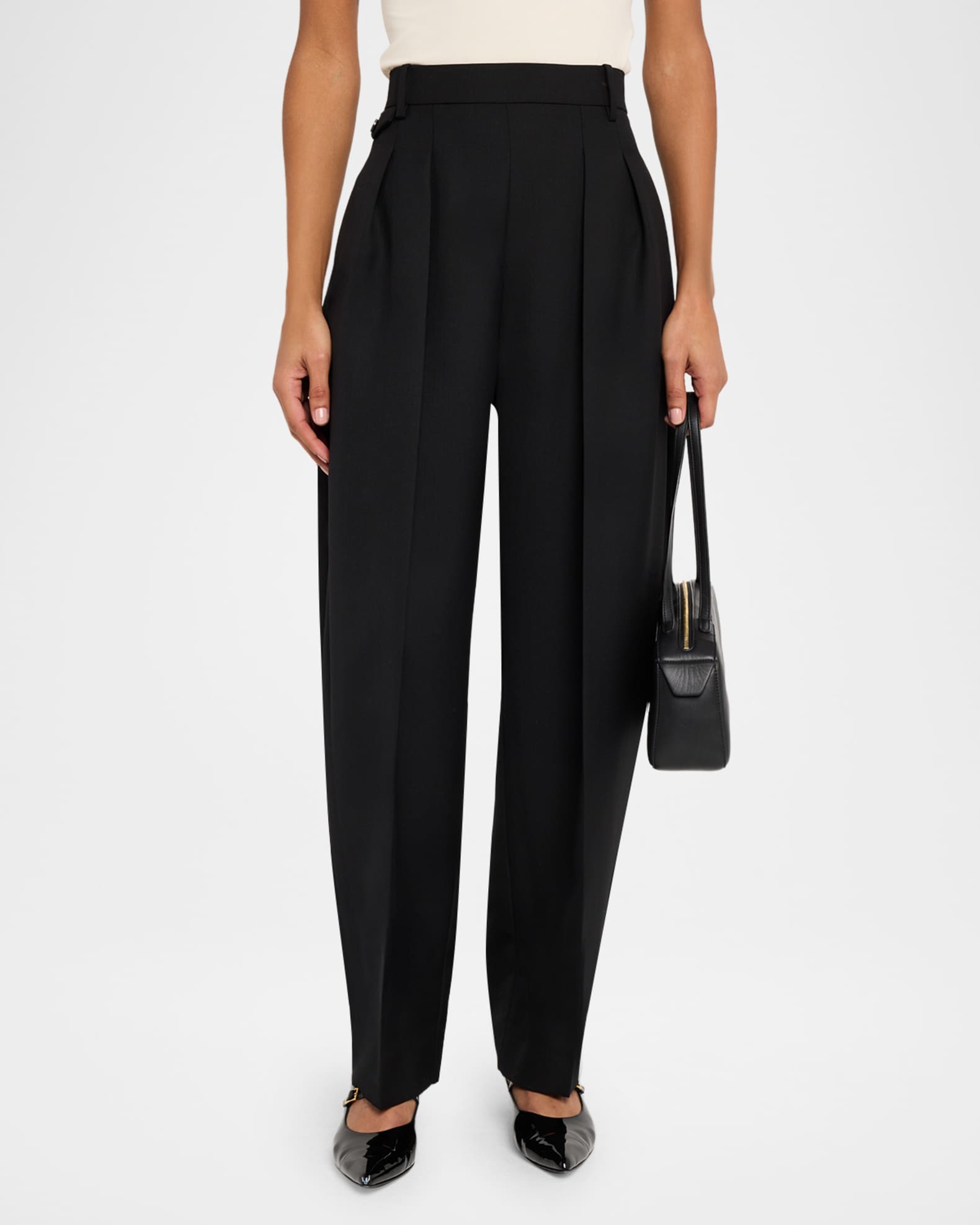 Khaite Dugan Pleated Tapered-Leg Ankle Pants | Neiman Marcus