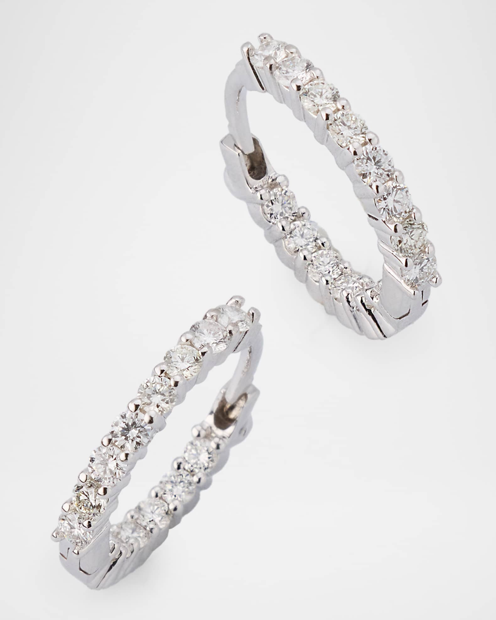 Roberto Coin 18K White Gold Small Diamond Hoop Earrings | Neiman Marcus