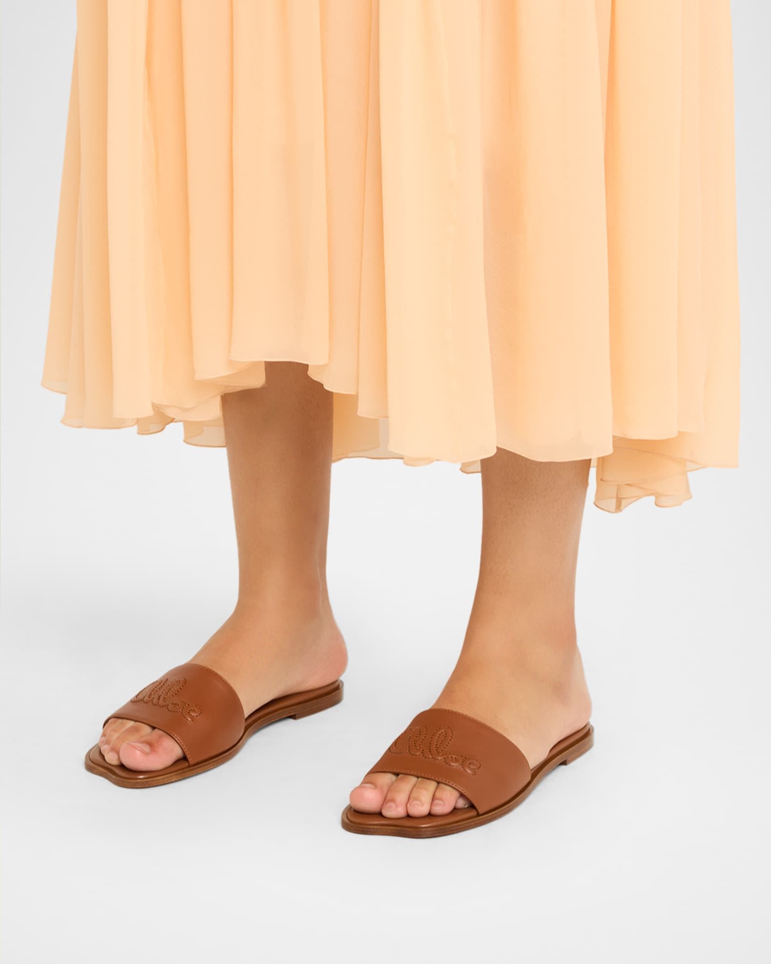 Chloe Soleil Leather Flat Slide Sandals | Neiman Marcus