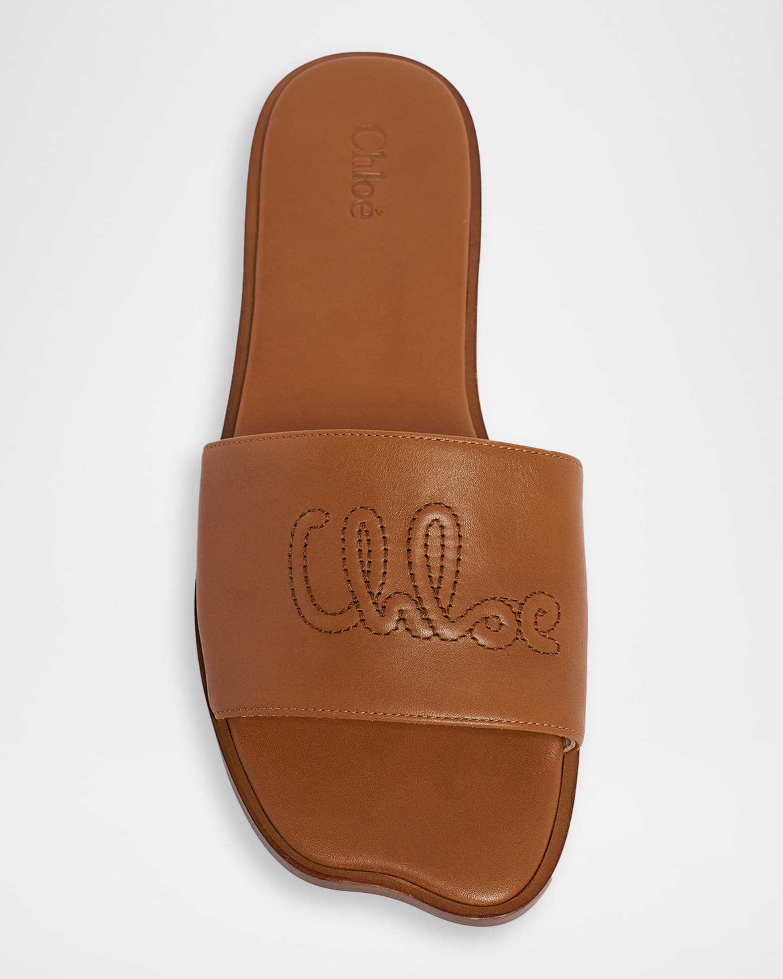 Chloe Soleil Leather Flat Slide Sandals | Neiman Marcus