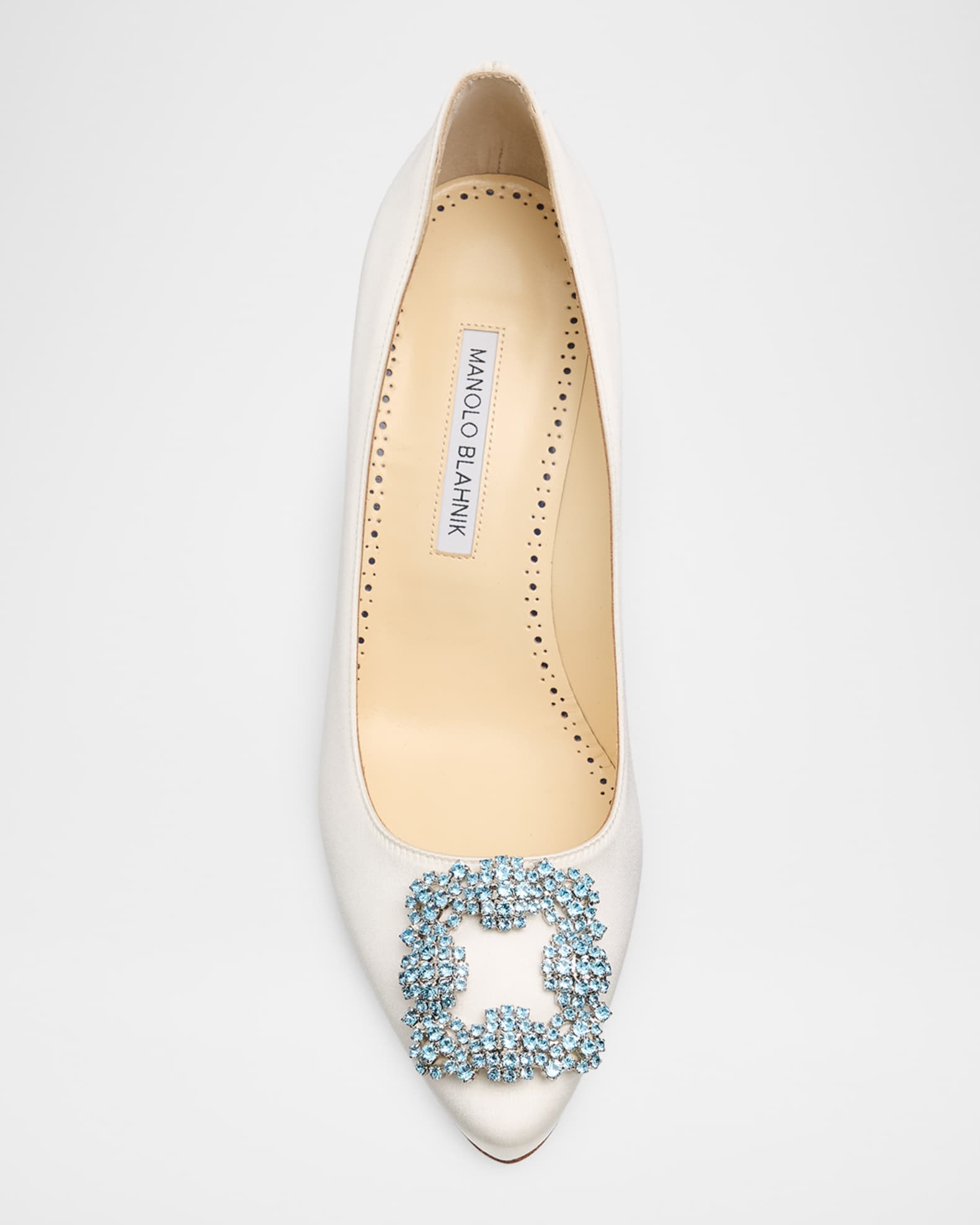 Manolo Blahnik 70mm Hangisi Satin Pumps with Crystal Buckle | Neiman Marcus