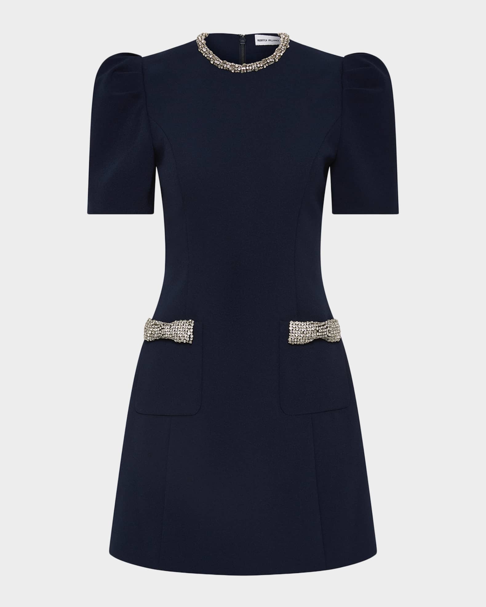REBECCA VALLANCE Nemy Diamante-Trim Bonded Crepe Mini Dress | Neiman Marcus