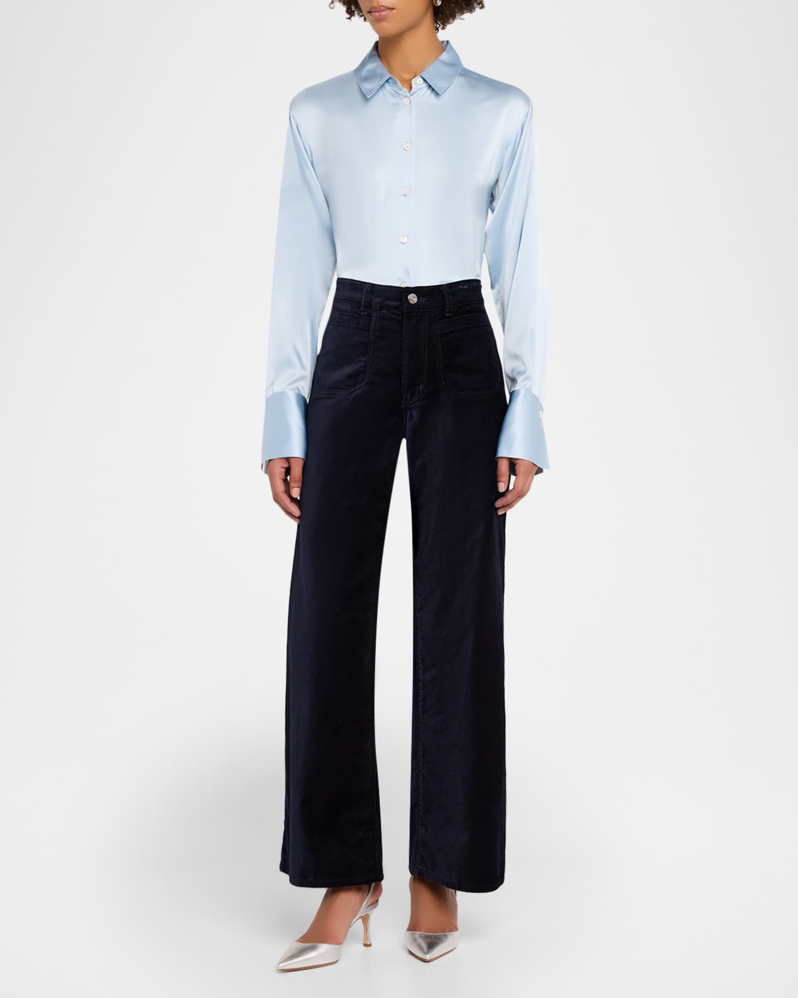FRAME Le Slim Palazzo Velvet Jeans | Neiman Marcus