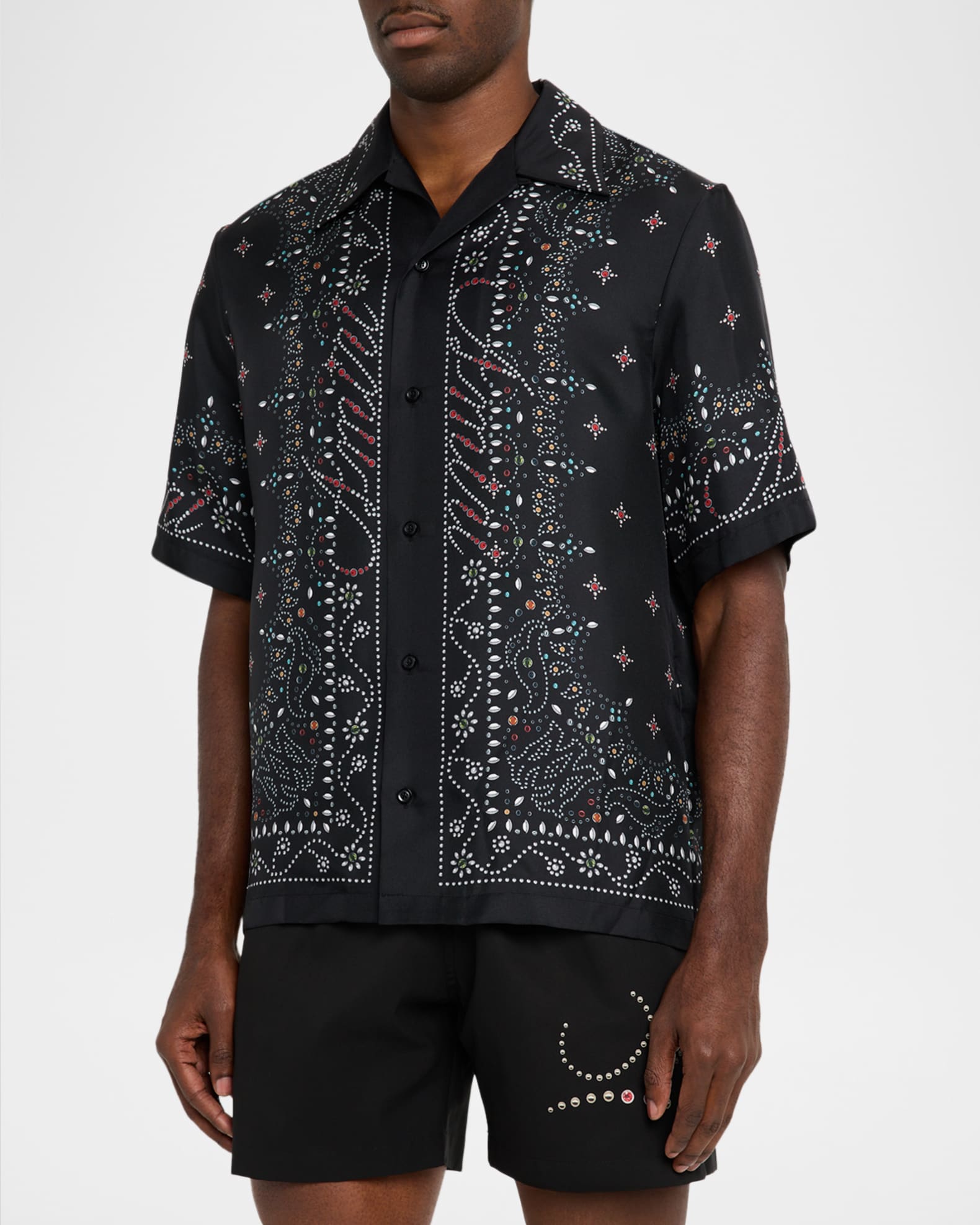 Amiri Men's Silk Crystal Print Bowling Shirt | Neiman Marcus