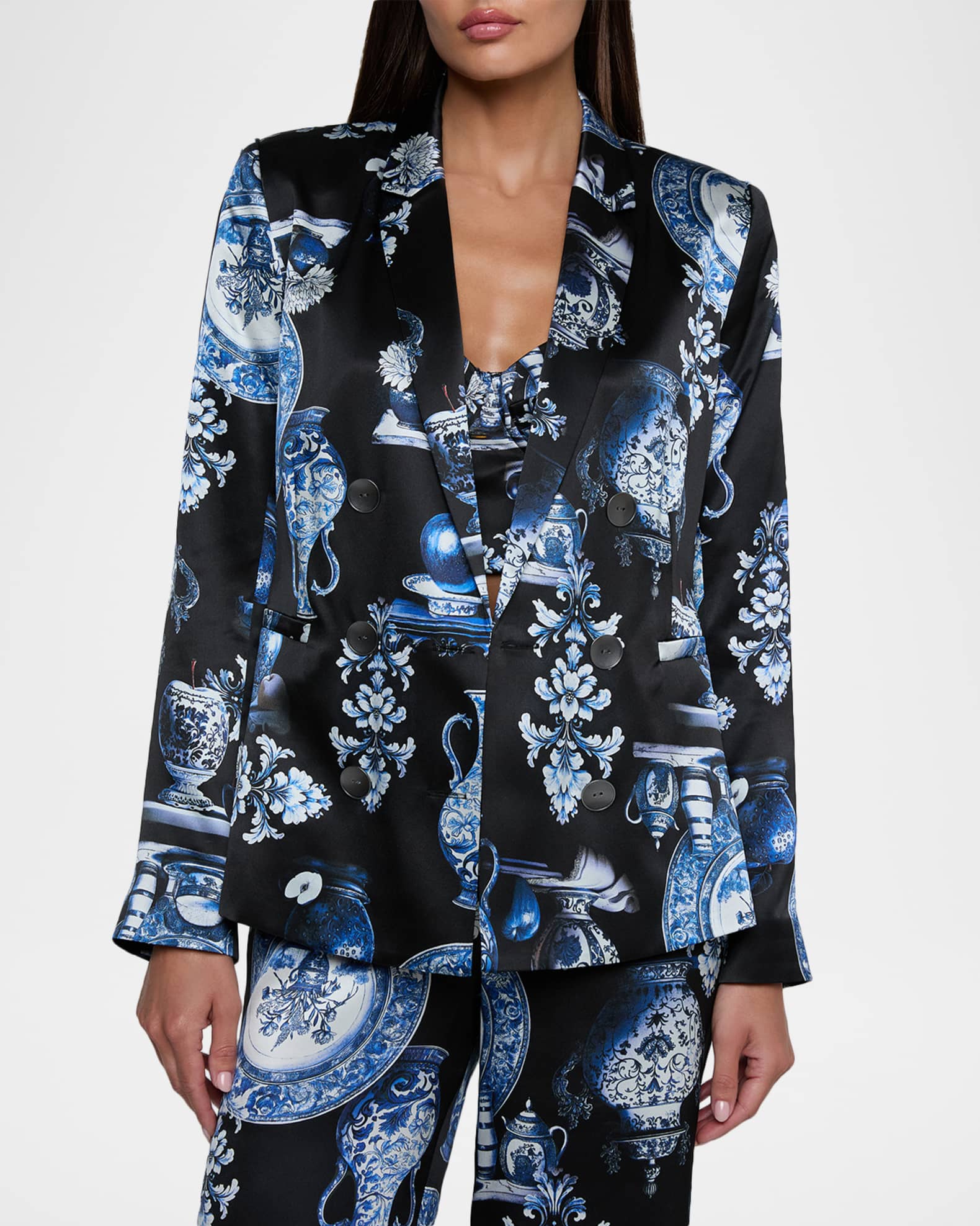 L'Agence Porcelain Colin Double-Breasted Silk Blazer | Neiman Marcus