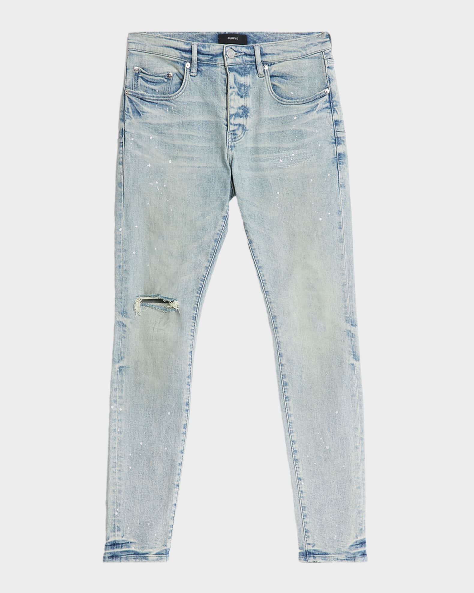 PURPLE Men's Distressed Skinny Jeans | Neiman Marcus