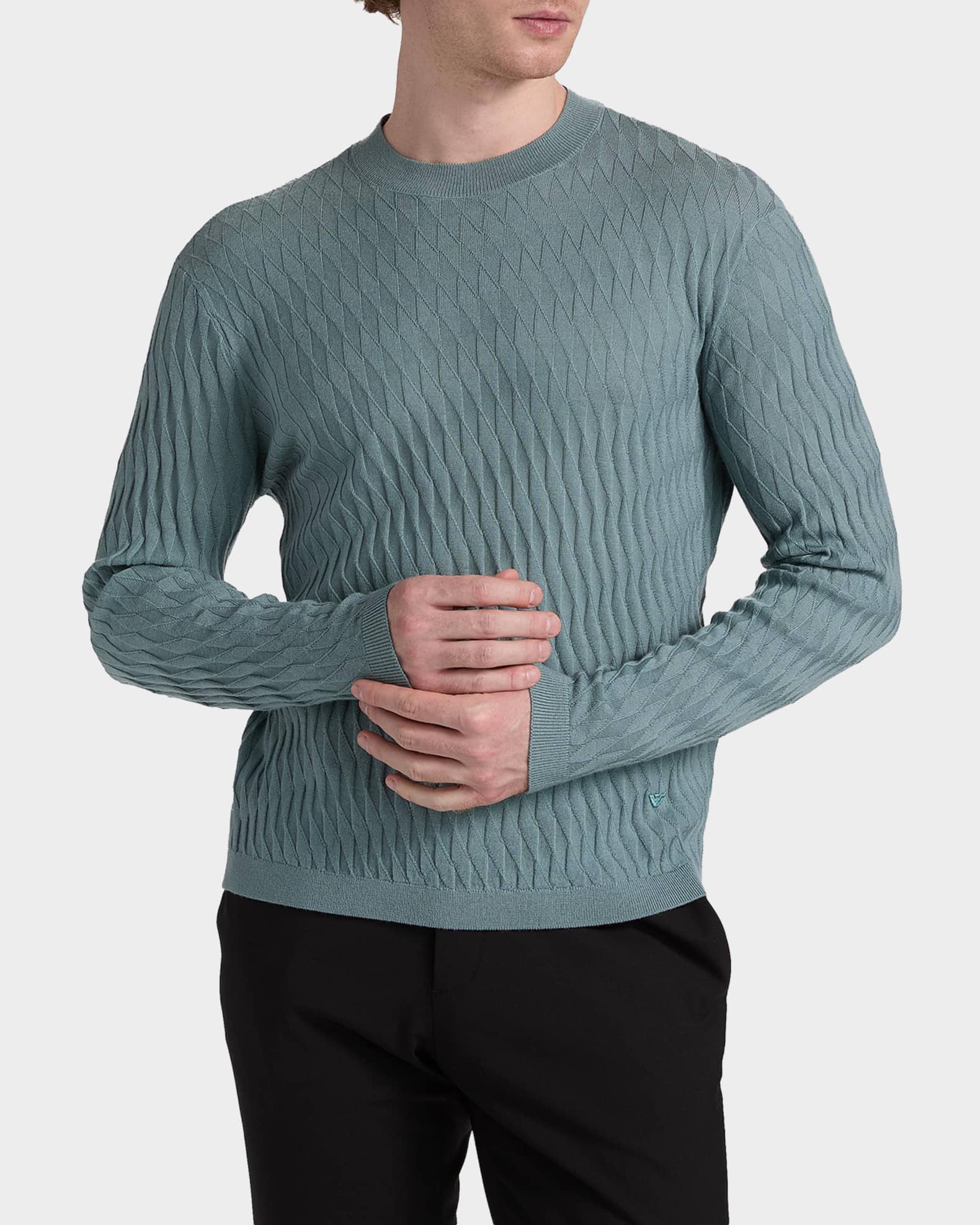 Emporio Armani Men's Wool Tonal Jacquard Crewneck Sweater | Neiman Marcus
