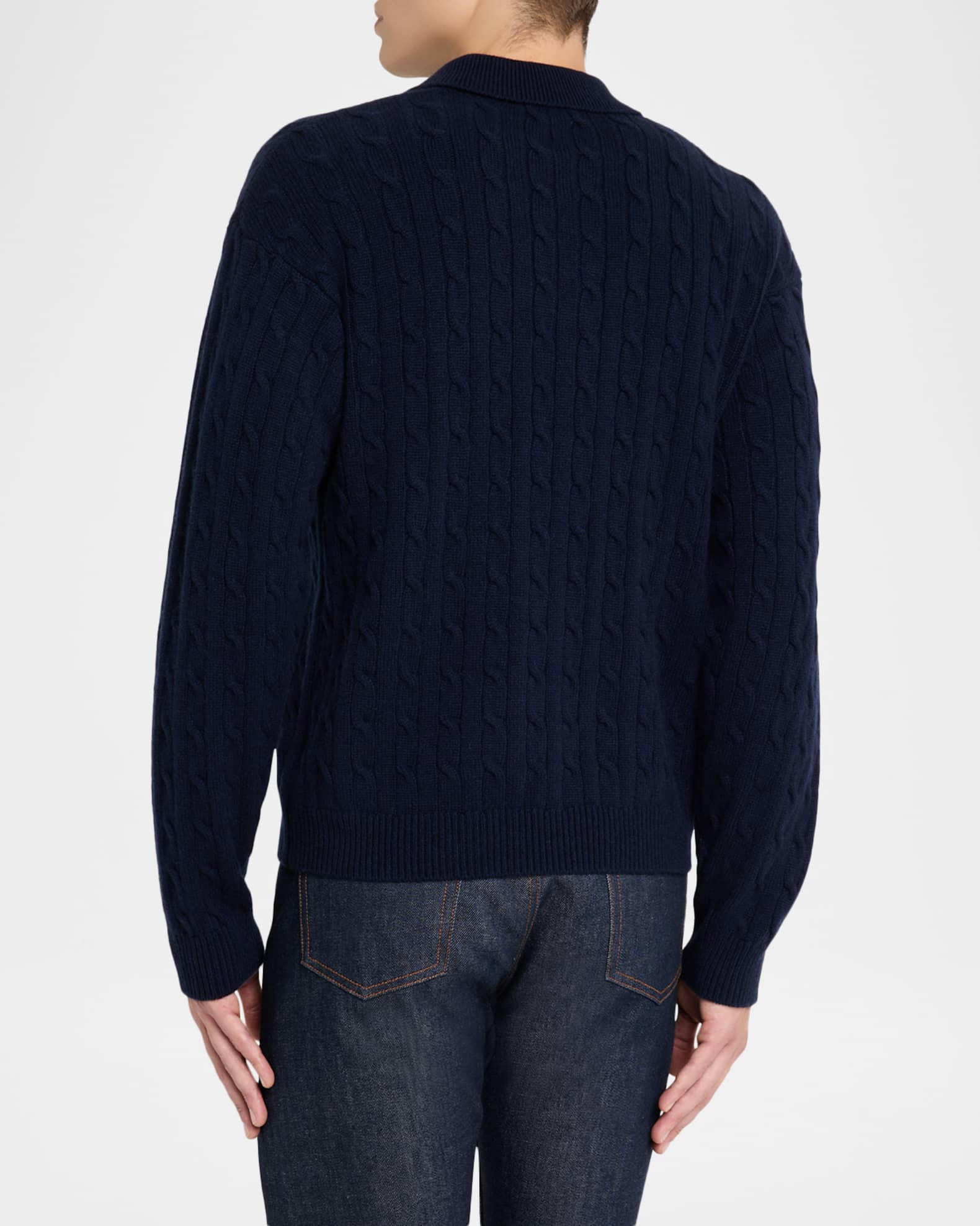 FRAME Men's Wool and Cashmere Cable Polo Sweater | Neiman Marcus