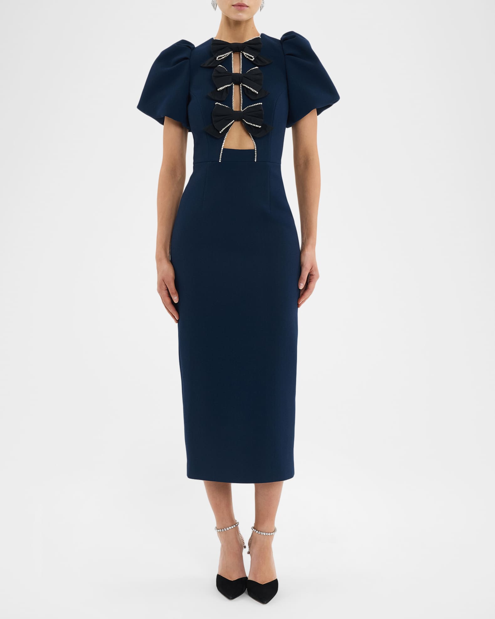 REBECCA VALLANCE Nemy Bow-Embellished Cutout Crepe Midi Dress | Neiman ...