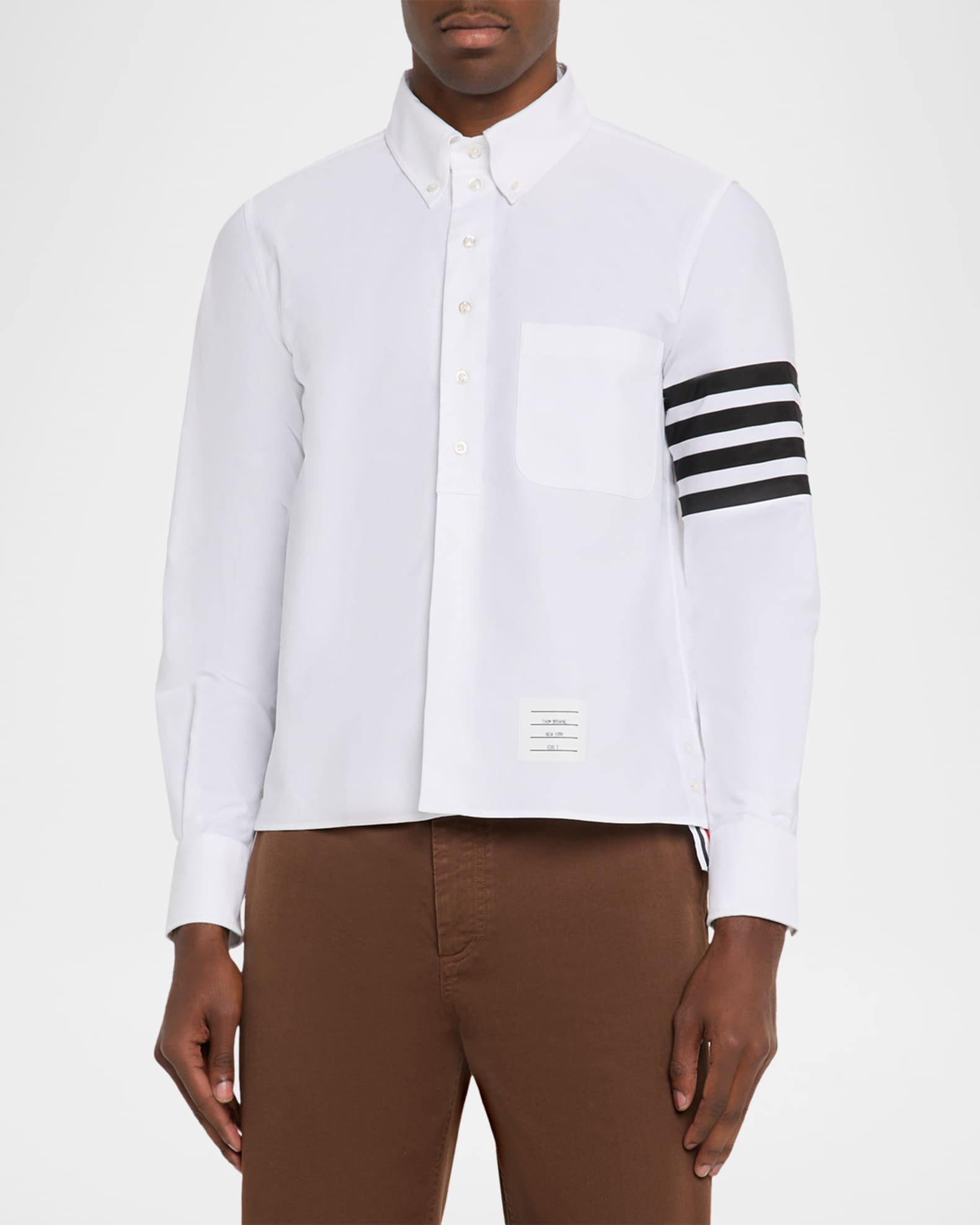 Thom Browne Men's Cotton and Silk Straight Fit 4-Bar Sleeve Sport Shirt ...