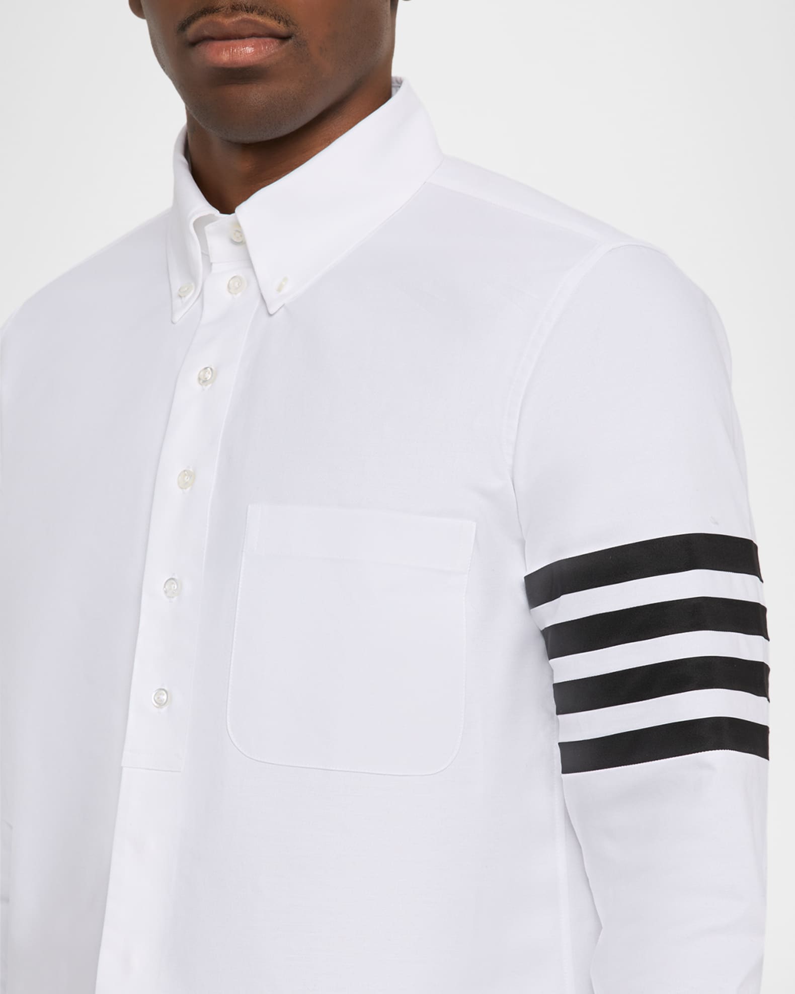 Thom Browne Men's Cotton and Silk Straight Fit 4-Bar Sleeve Sport Shirt ...