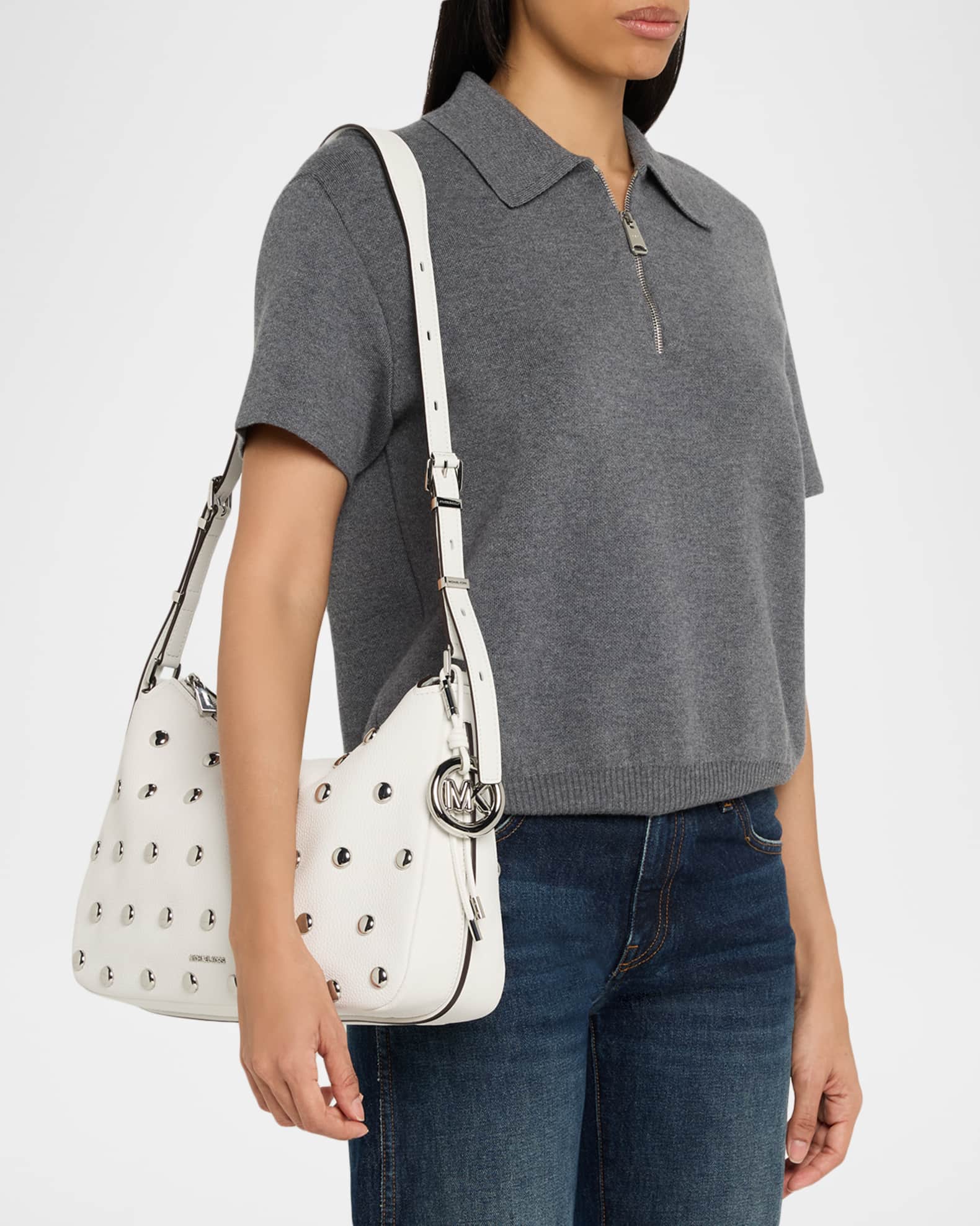 MICHAEL Michael Kors Nolita Studded Leather Shoulder Bag | Neiman Marcus