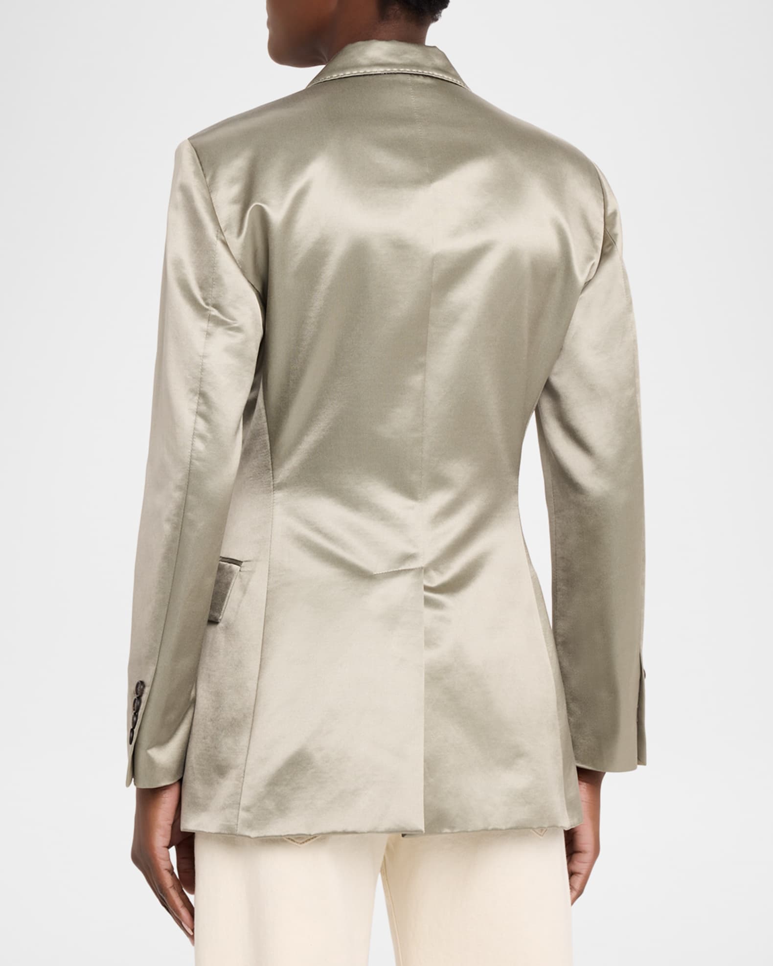 Brunello Cucinelli Cotton-Silk Satin Double-Breasted Blazer Jacket ...
