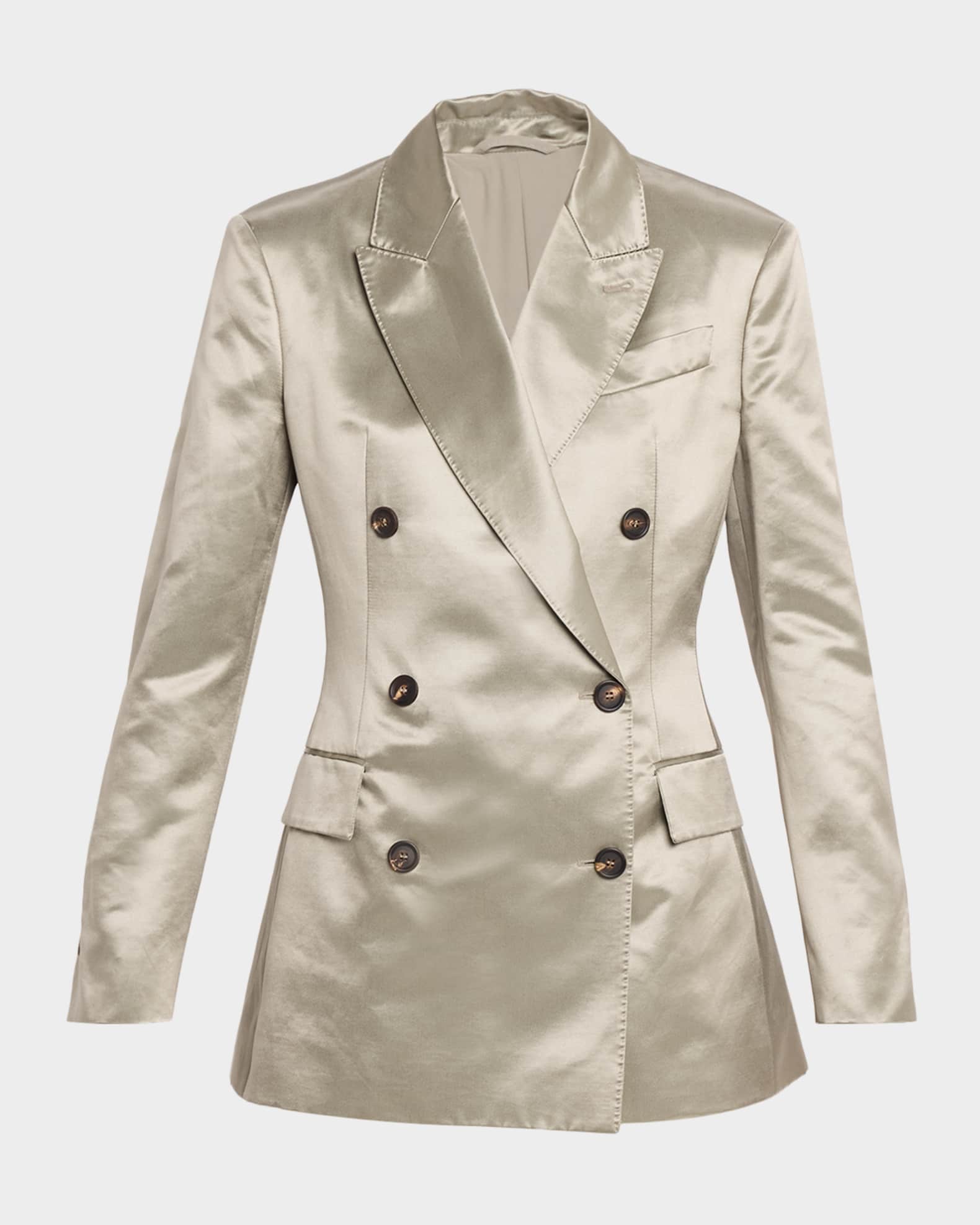Brunello Cucinelli Cotton-Silk Satin Double-Breasted Blazer Jacket ...