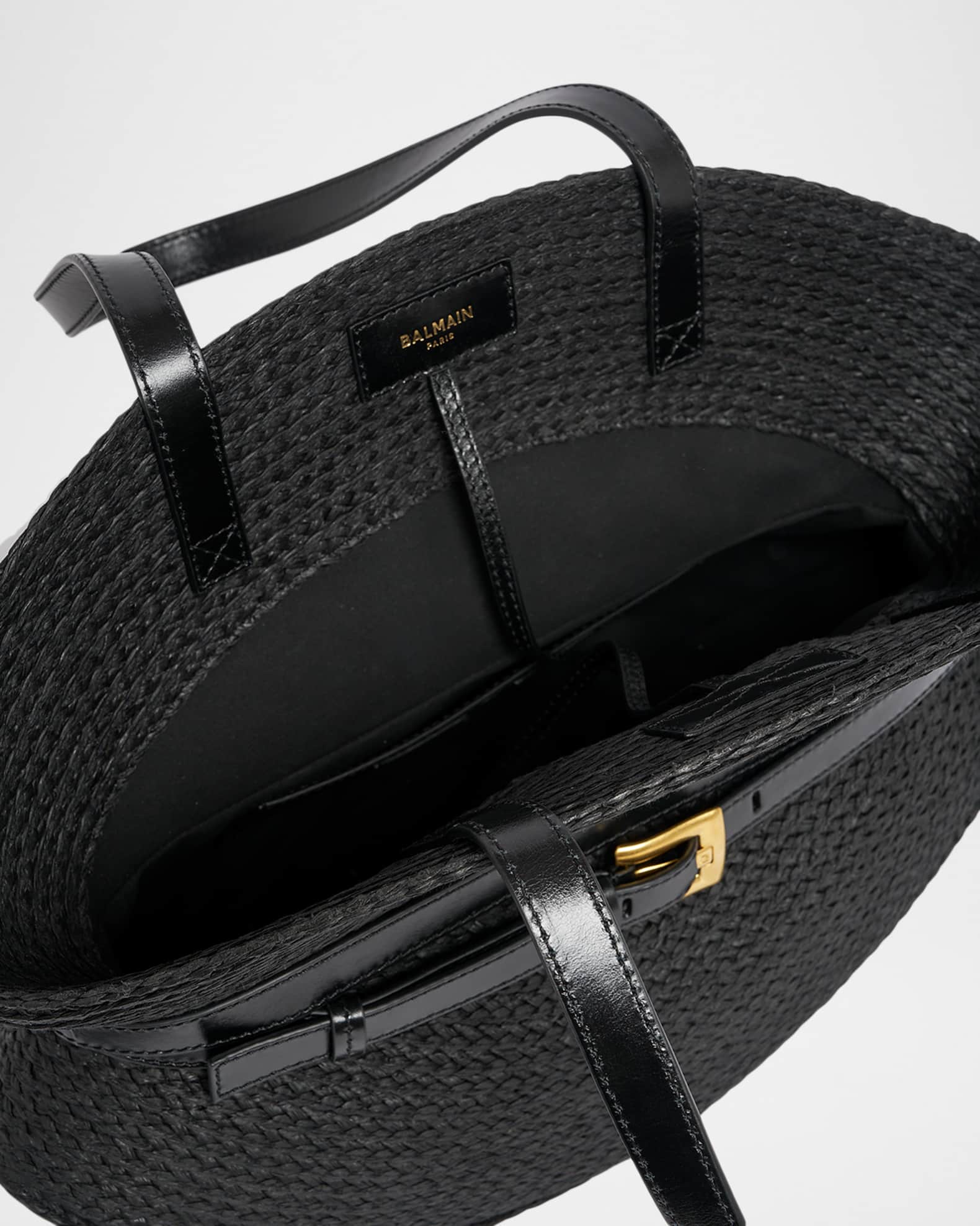 Balmain Shuffle Medium Belted Faux Raffia Tote Bag | Neiman Marcus
