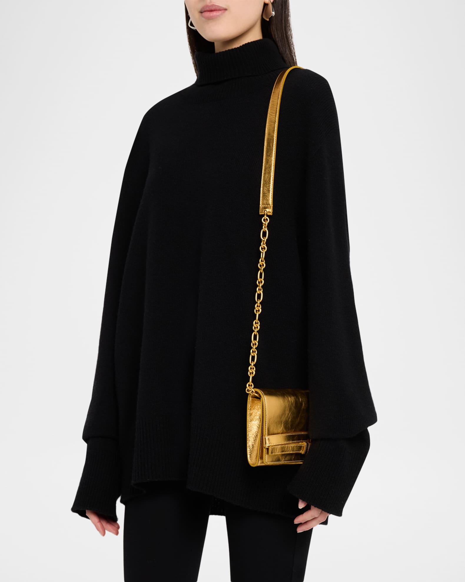 Balmain Anthem Belted Metallic Leather Crossbody Bag | Neiman Marcus