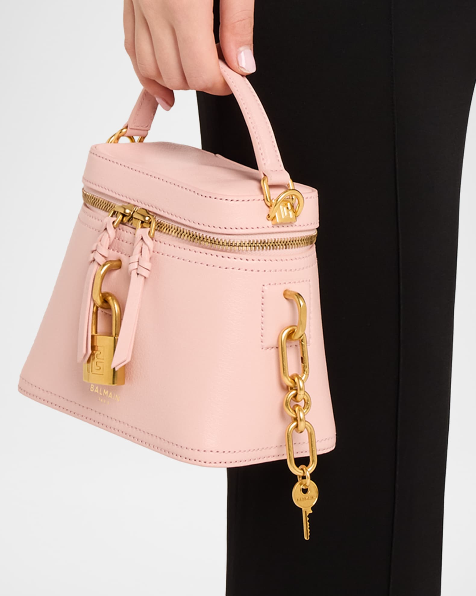 Balmain Pulse Leather Vanity Top Handle Bag | Neiman Marcus