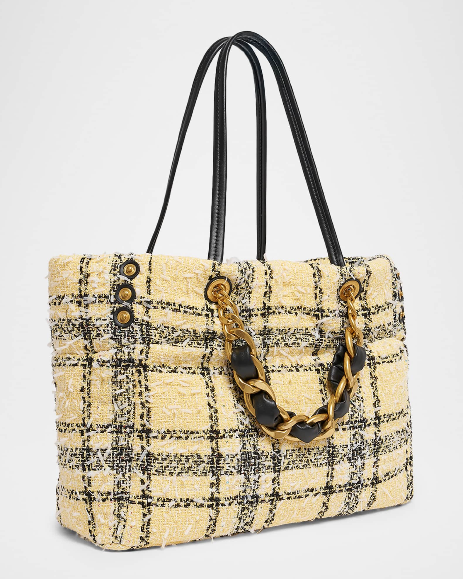 Balmain 1945 Tote Bag in Plaid Tweed | Neiman Marcus