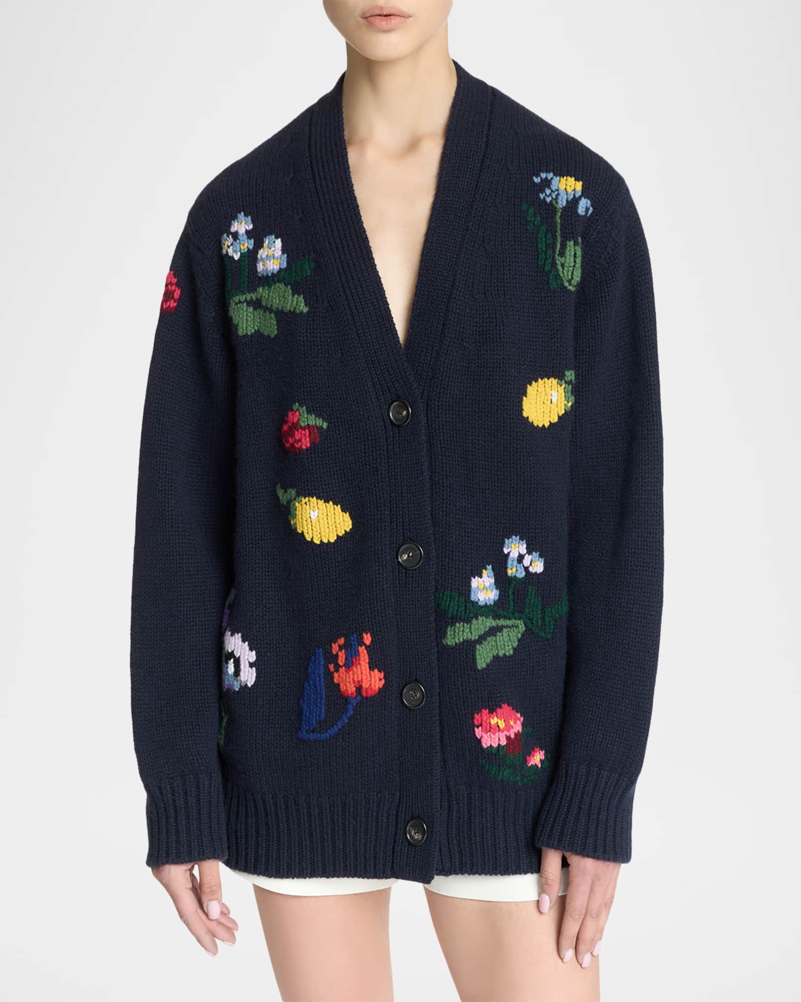 Malo Dalia Embroidered Cashmere V-Neck Cardigan | Neiman Marcus