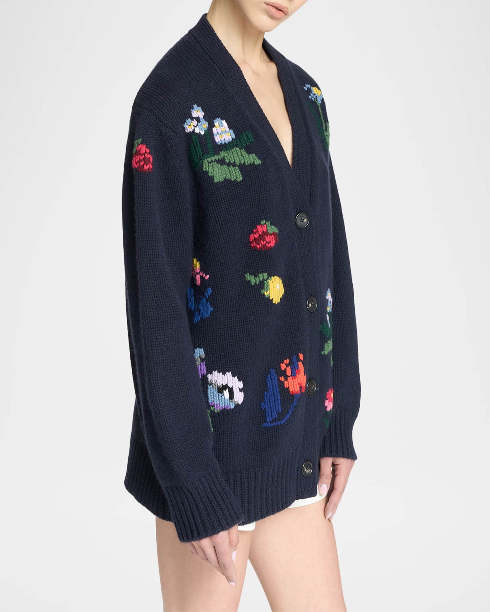 Malo Dalia Embroidered Cashmere V-Neck Cardigan | Neiman Marcus