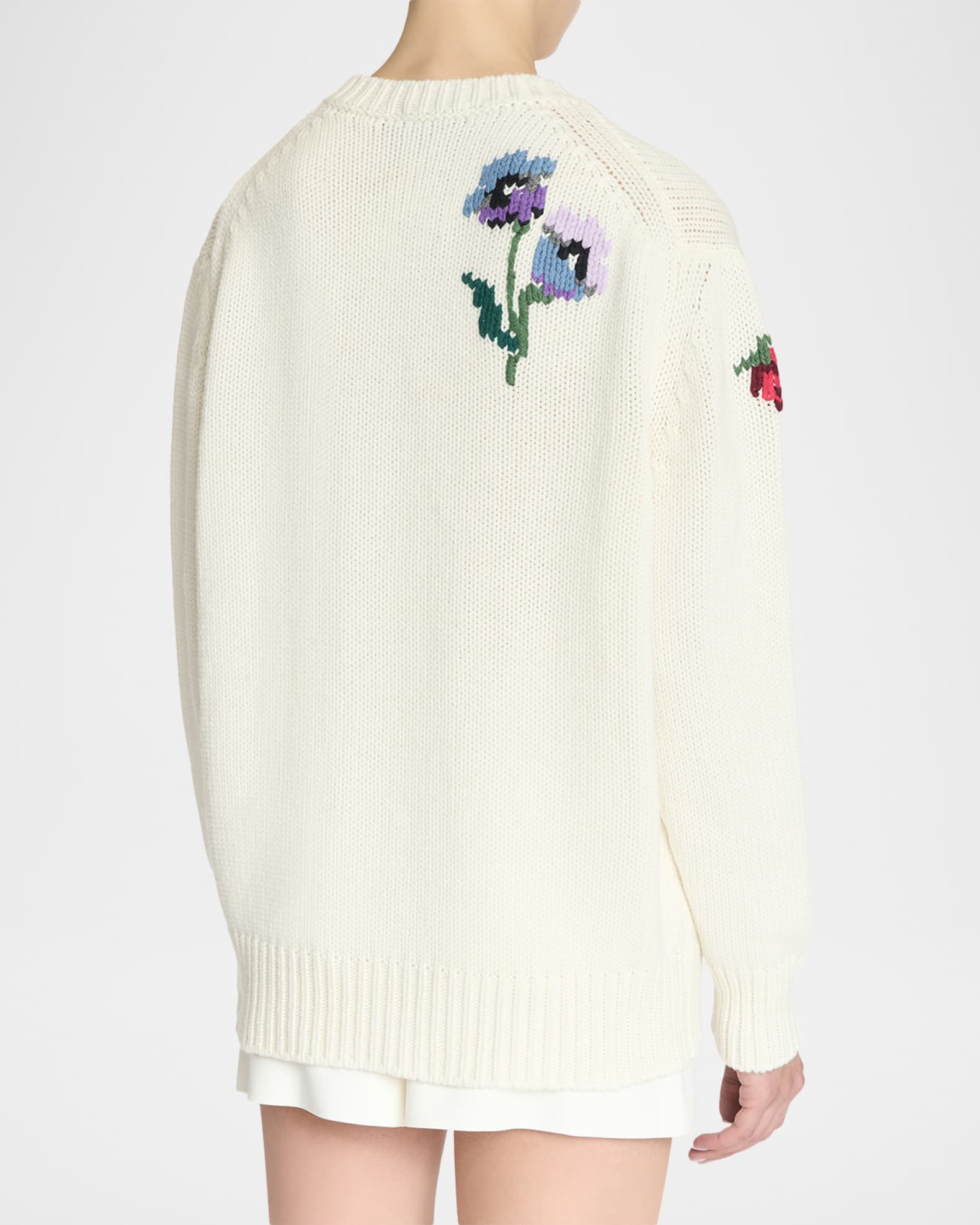 Malo Dalia Embroidered Crewneck Cashmere Sweater | Neiman Marcus