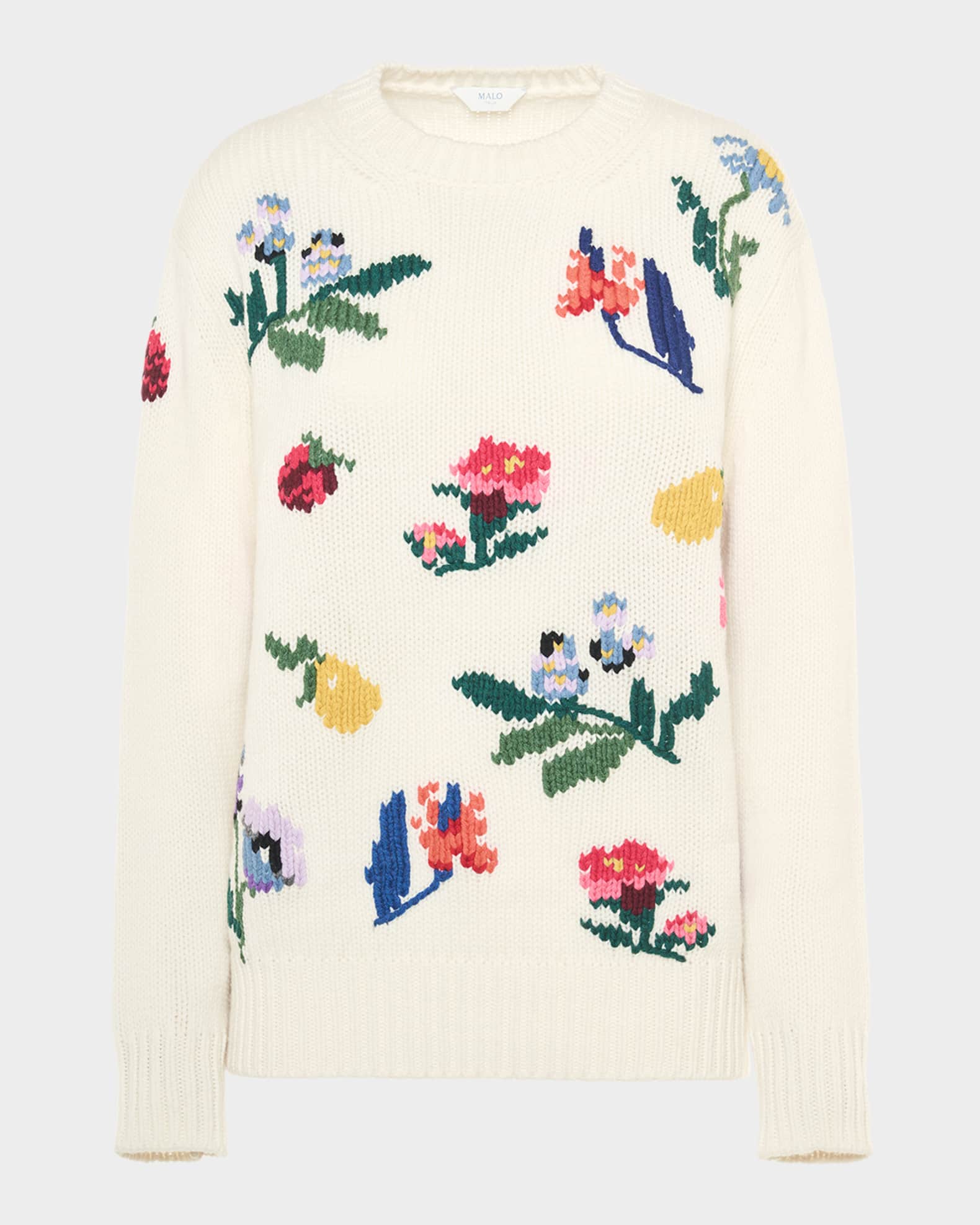 Malo Dalia Embroidered Crewneck Cashmere Sweater | Neiman Marcus