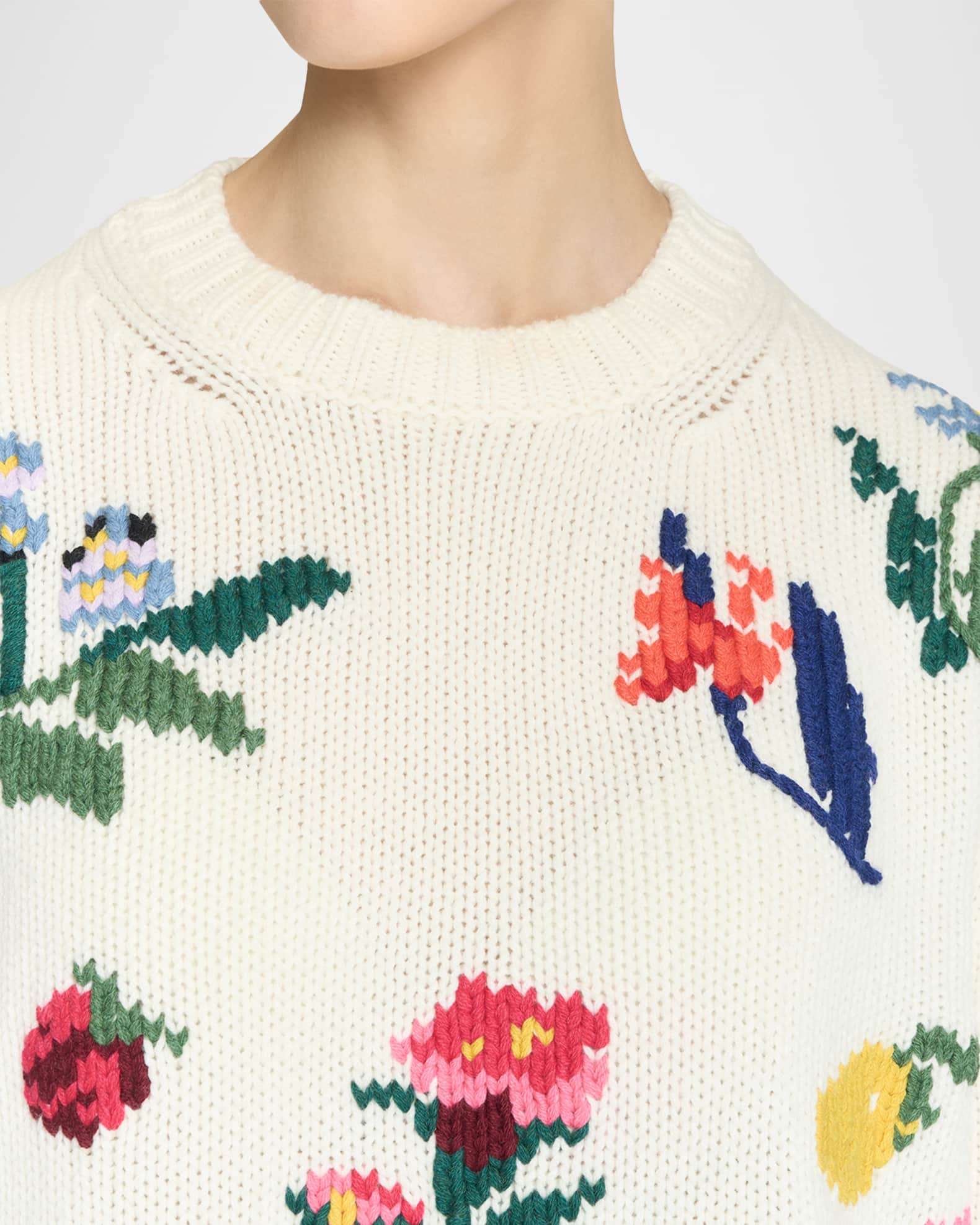 Malo Dalia Embroidered Crewneck Cashmere Sweater | Neiman Marcus