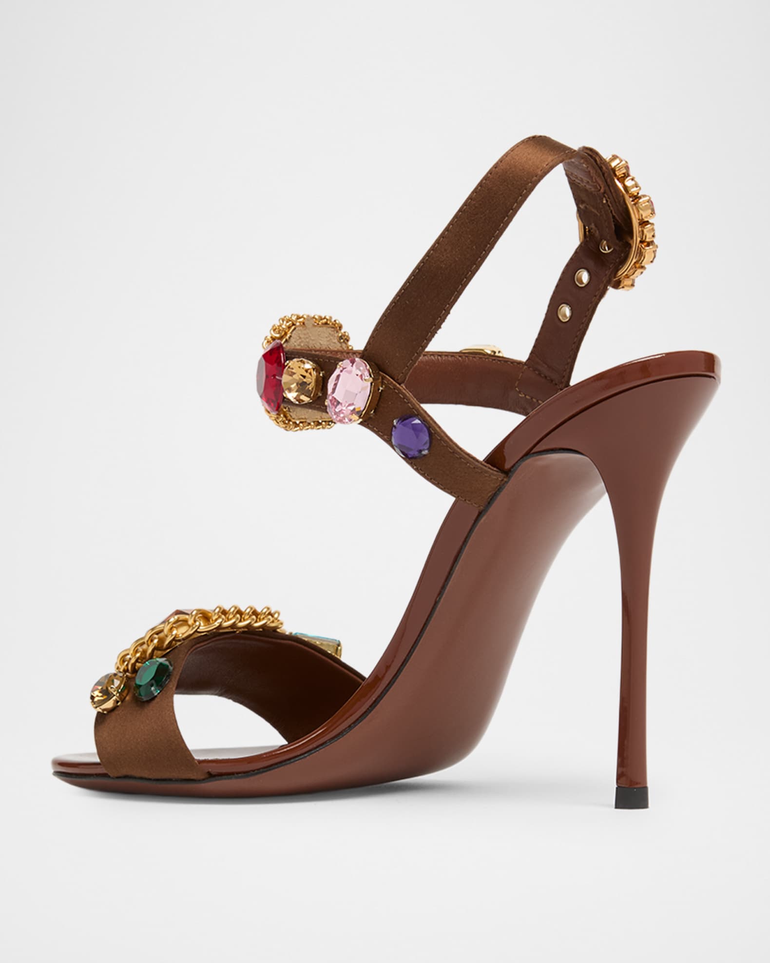 Dolce&Gabbana 105mm Stone Embellished Satin Sandals | Neiman Marcus