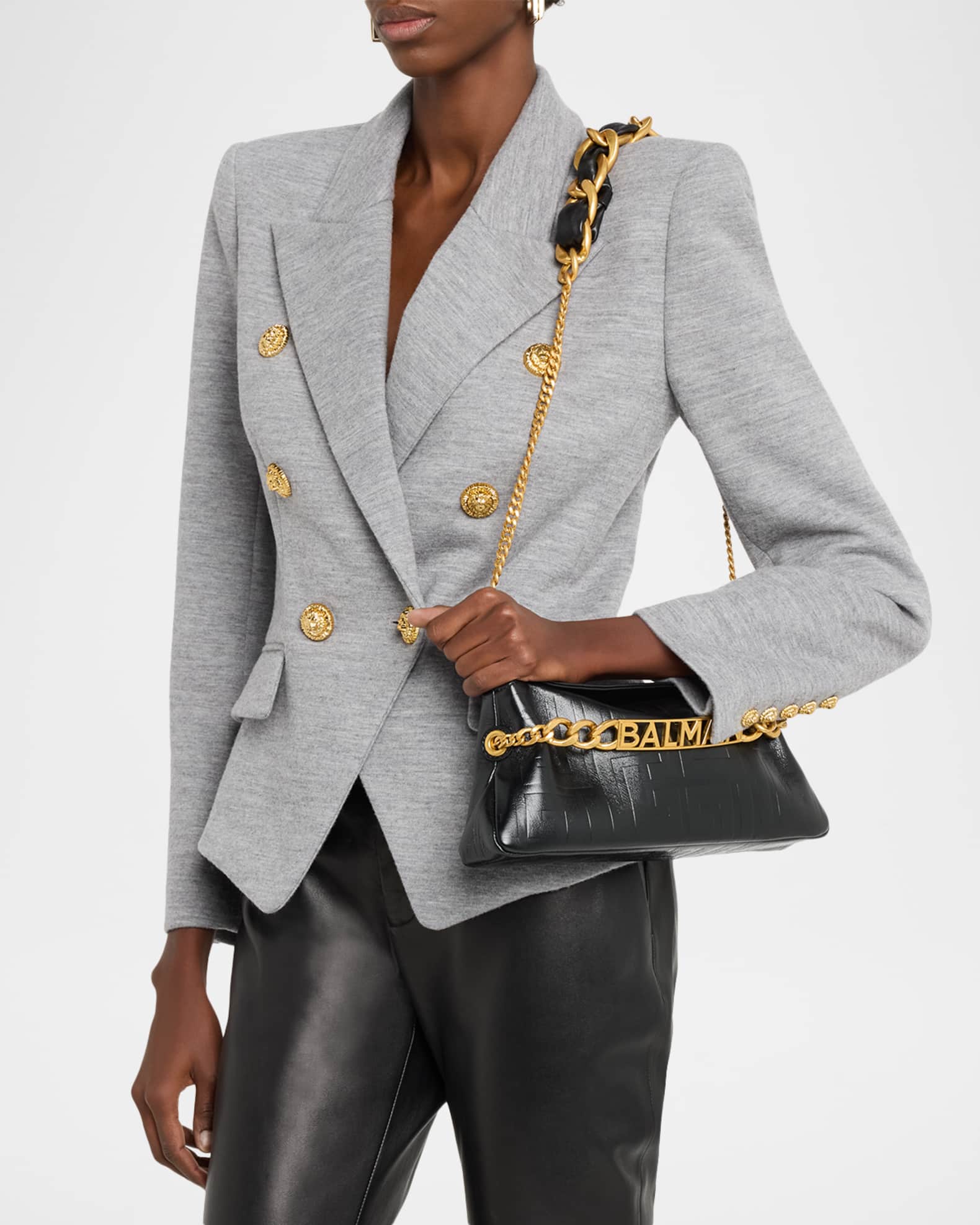 Balmain 1945 Soft Clutch Bag in Monogram Leather | Neiman Marcus