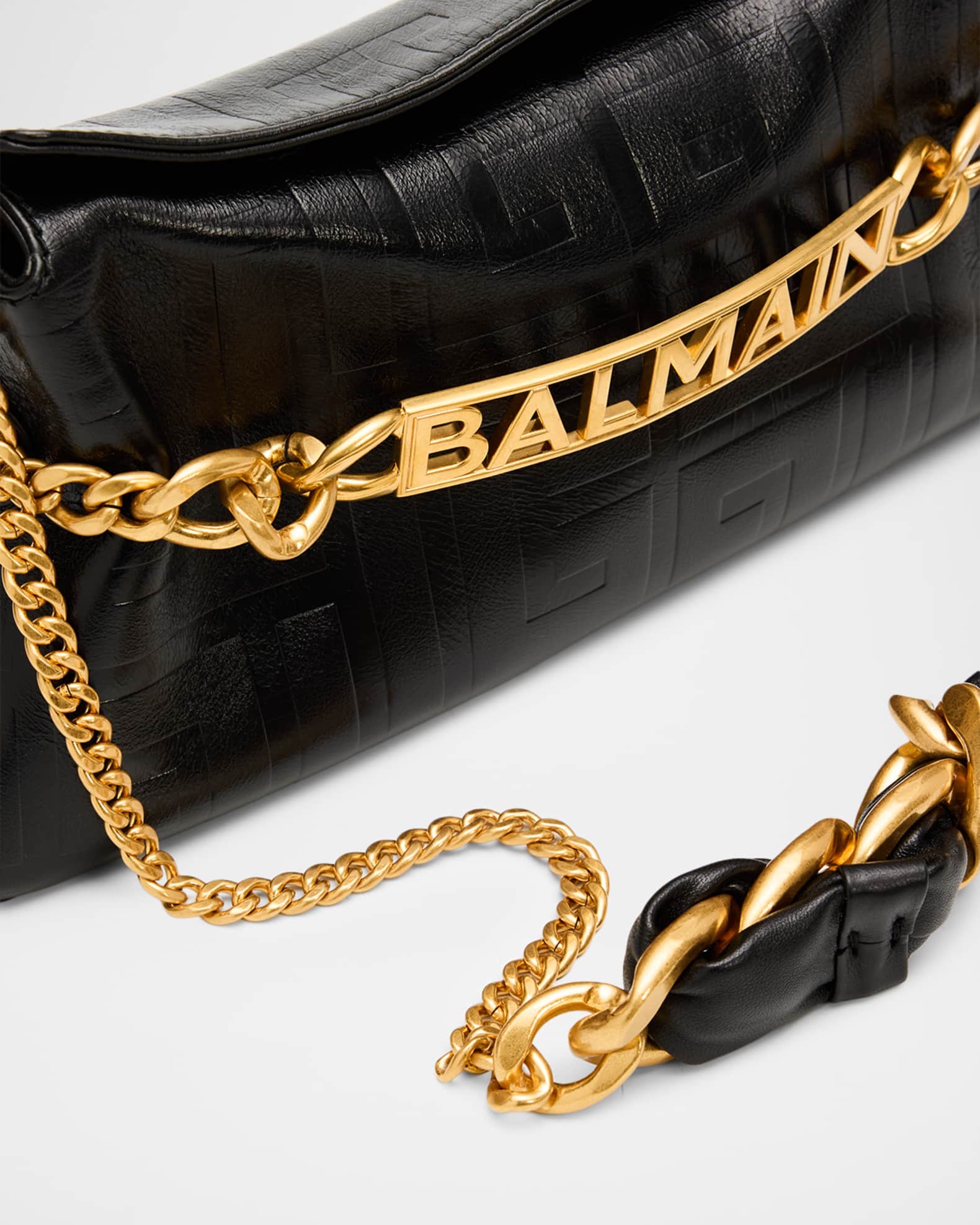 Balmain 1945 Soft Clutch Bag in Monogram Leather | Neiman Marcus