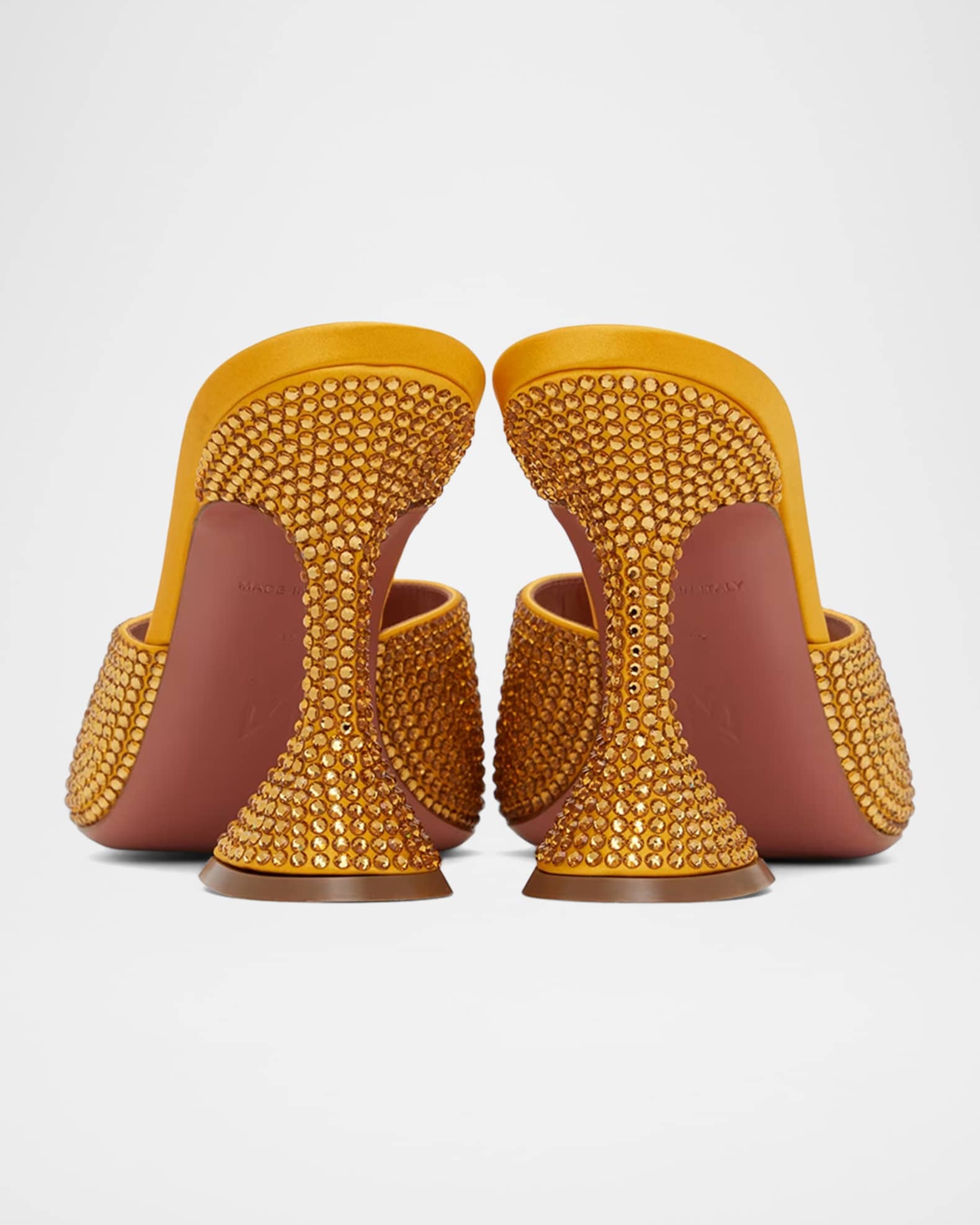 Amina Muaddi 95mm Lupita Crystal Satin Pedestal Mule Sandals | Neiman ...