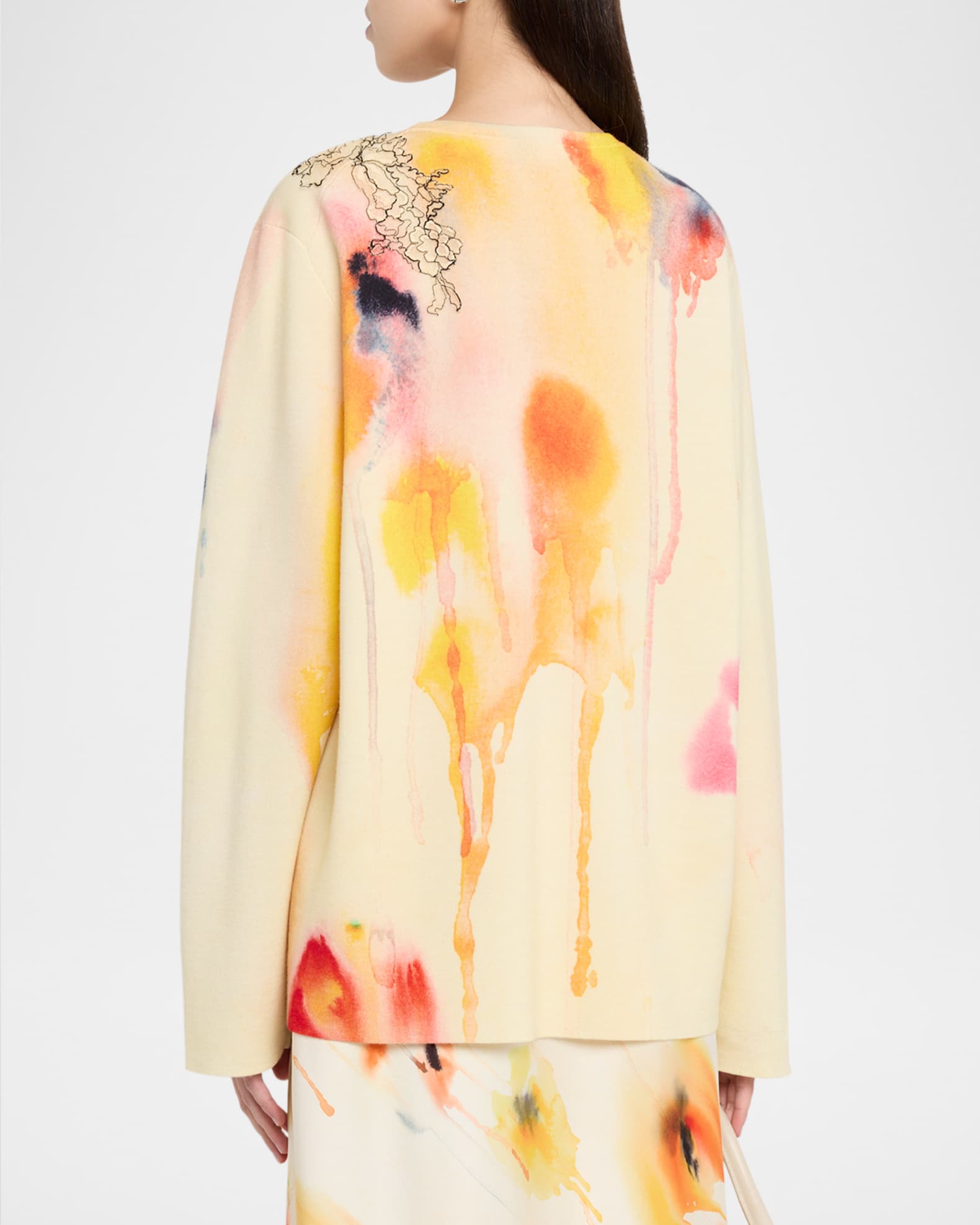 Jason Wu Collection Watercolor Floral Lace Applique Wool Sweater ...