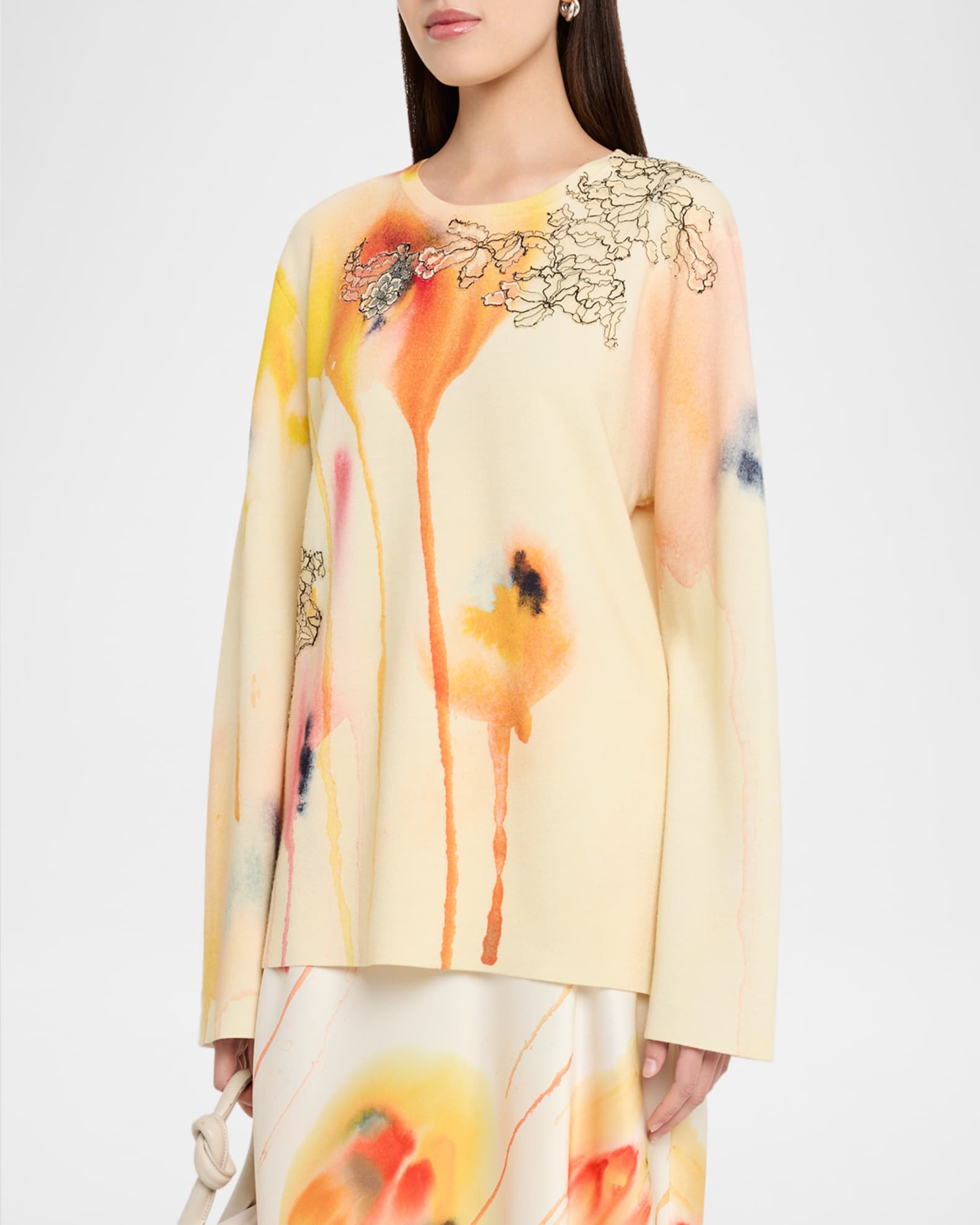 Jason Wu Collection Watercolor Floral Lace Applique Wool Sweater ...