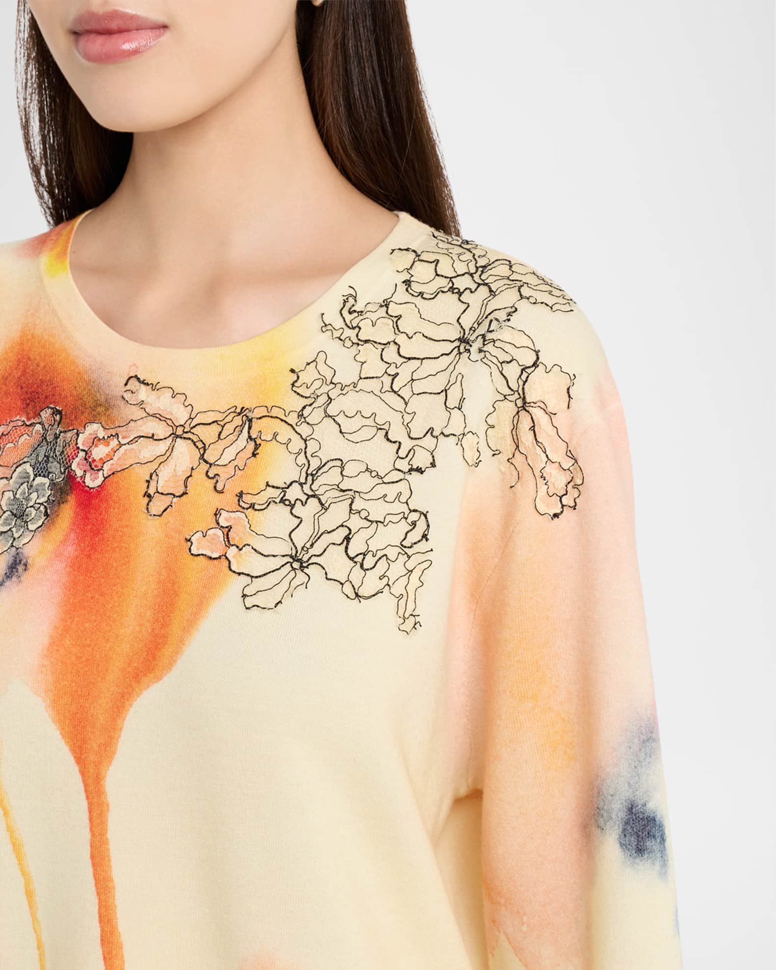 Jason Wu Collection Watercolor Floral Lace Applique Wool Sweater ...