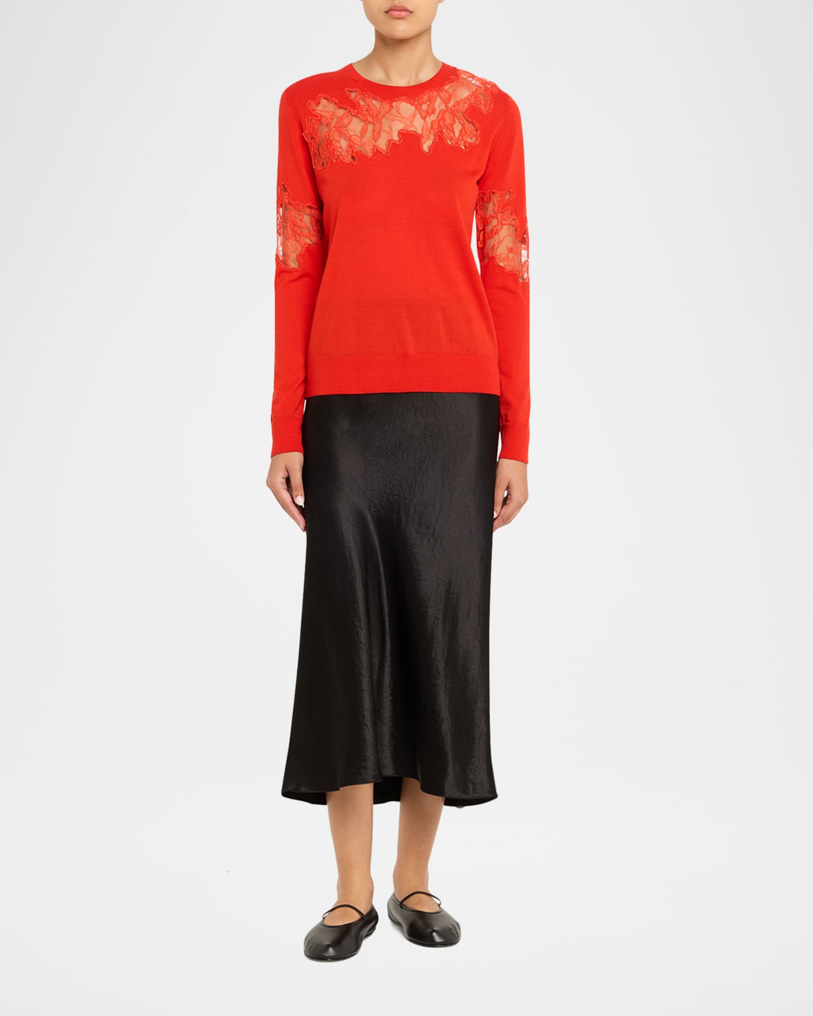 Jason Wu Collection Lace-Inset Merino Wool Sweater | Neiman Marcus