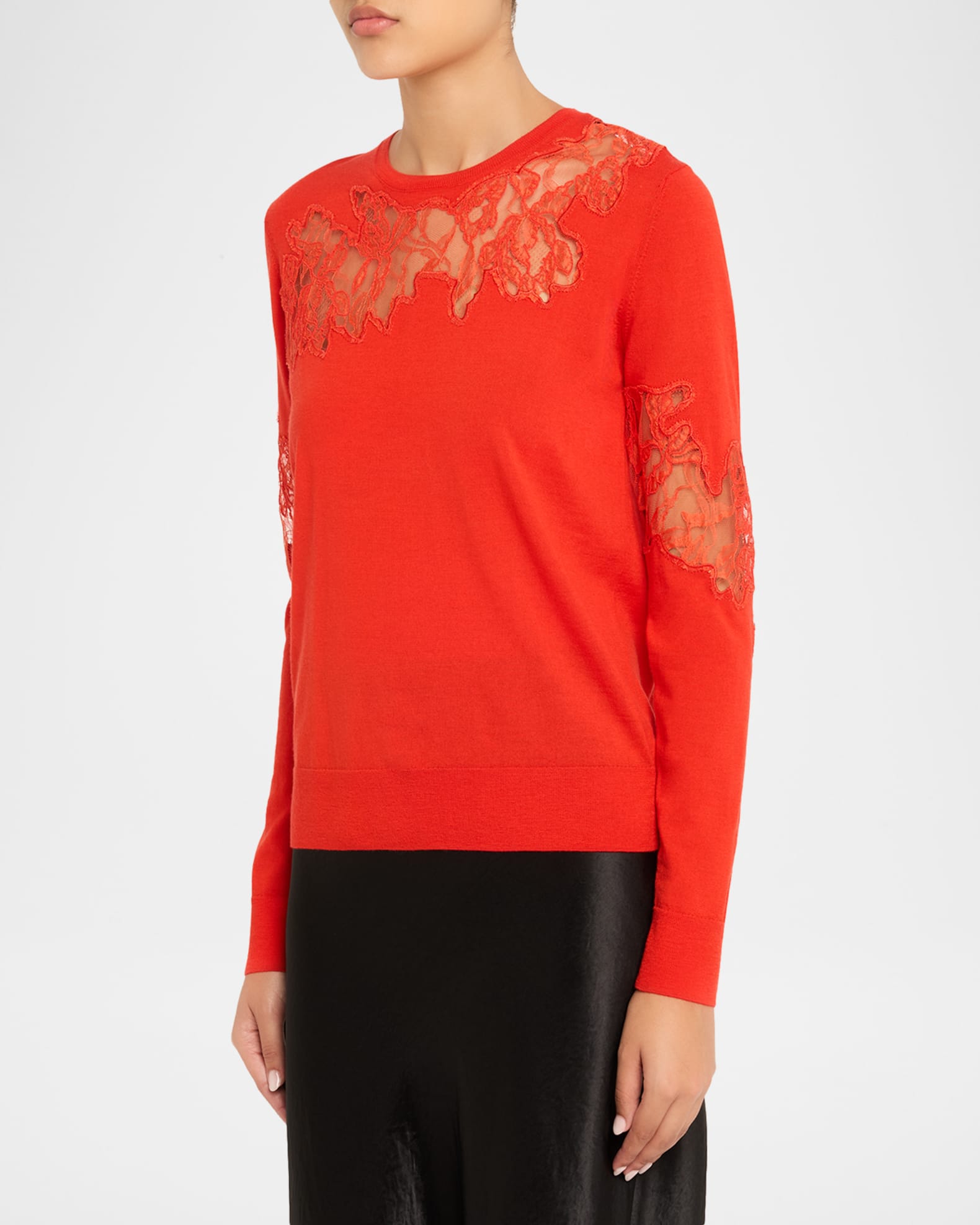 Jason Wu Collection Lace-Inset Merino Wool Sweater | Neiman Marcus