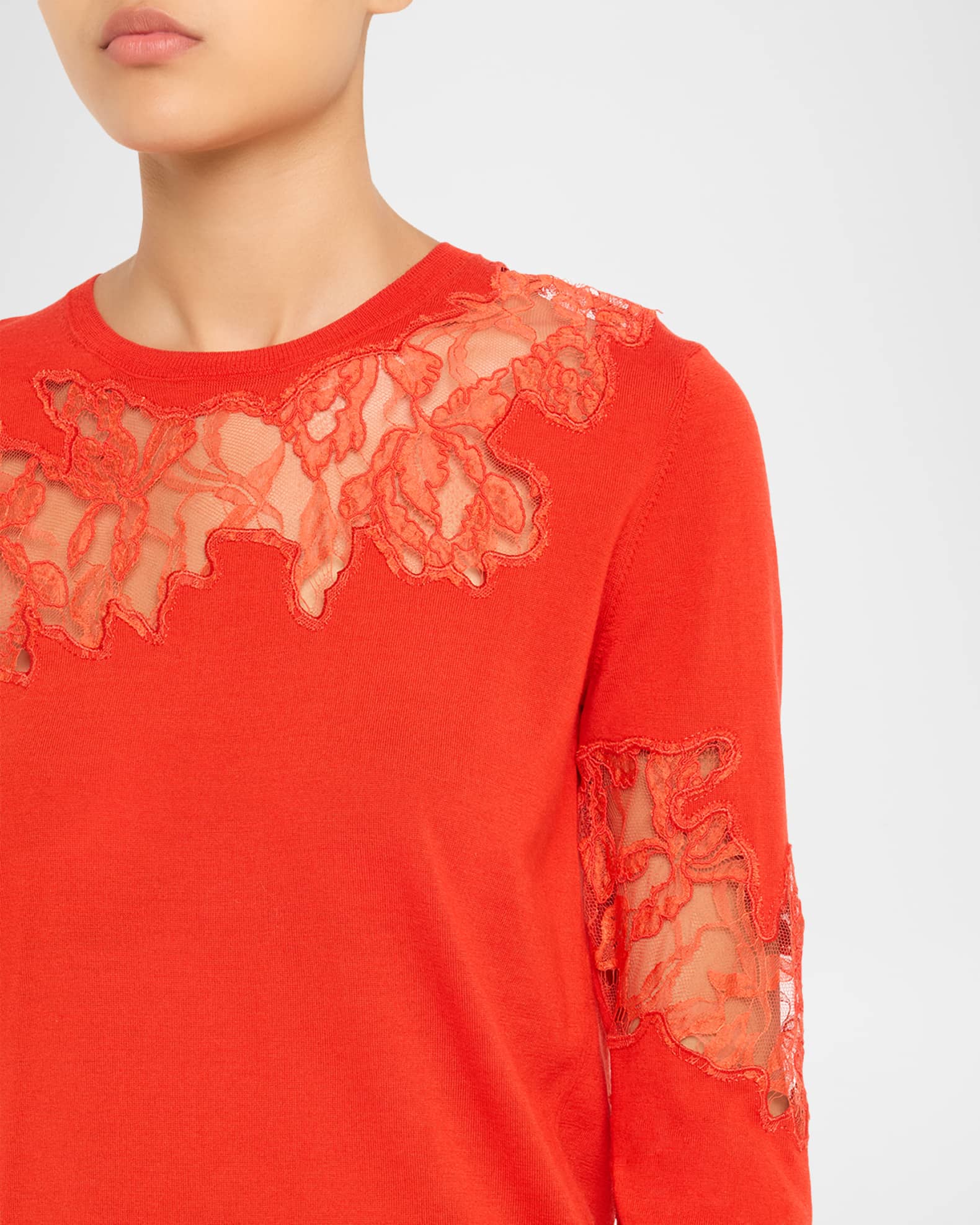 Jason Wu Collection Lace-Inset Merino Wool Sweater | Neiman Marcus
