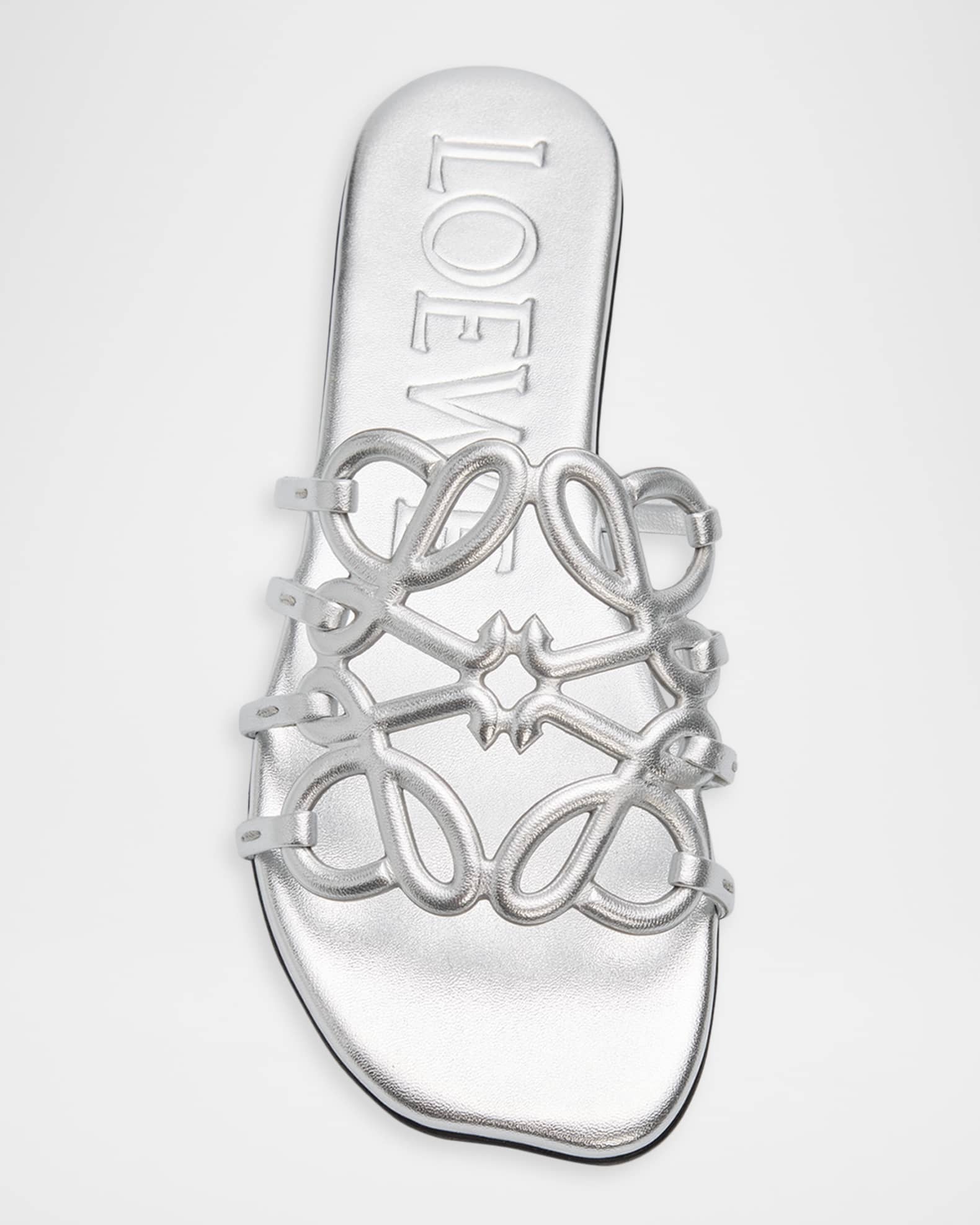 Loewe Petal Anagram Metallic Leather Slide Sandals | Neiman Marcus