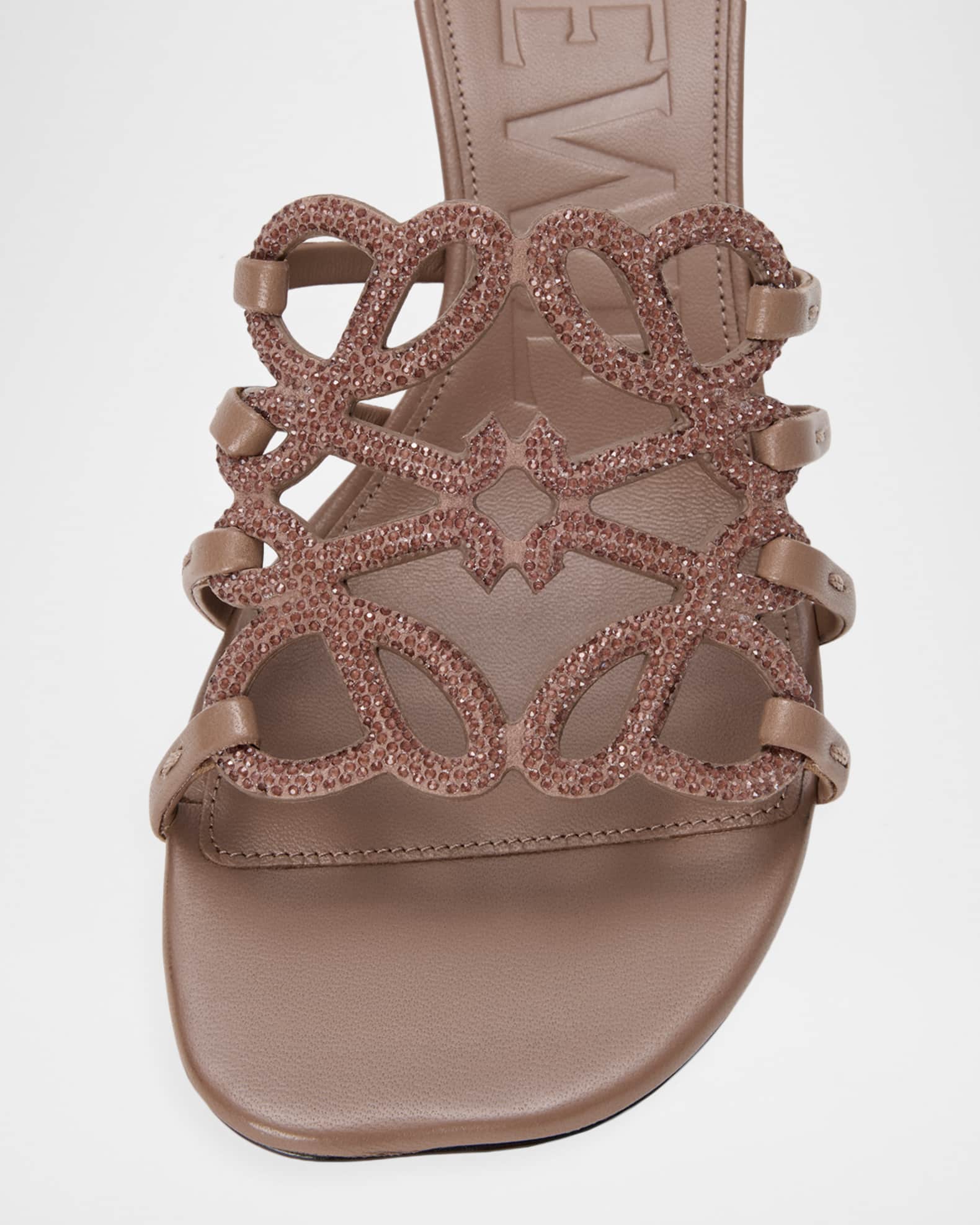 Loewe 45mm Petal Anagram Embellished Leather Mule Sandals | Neiman Marcus