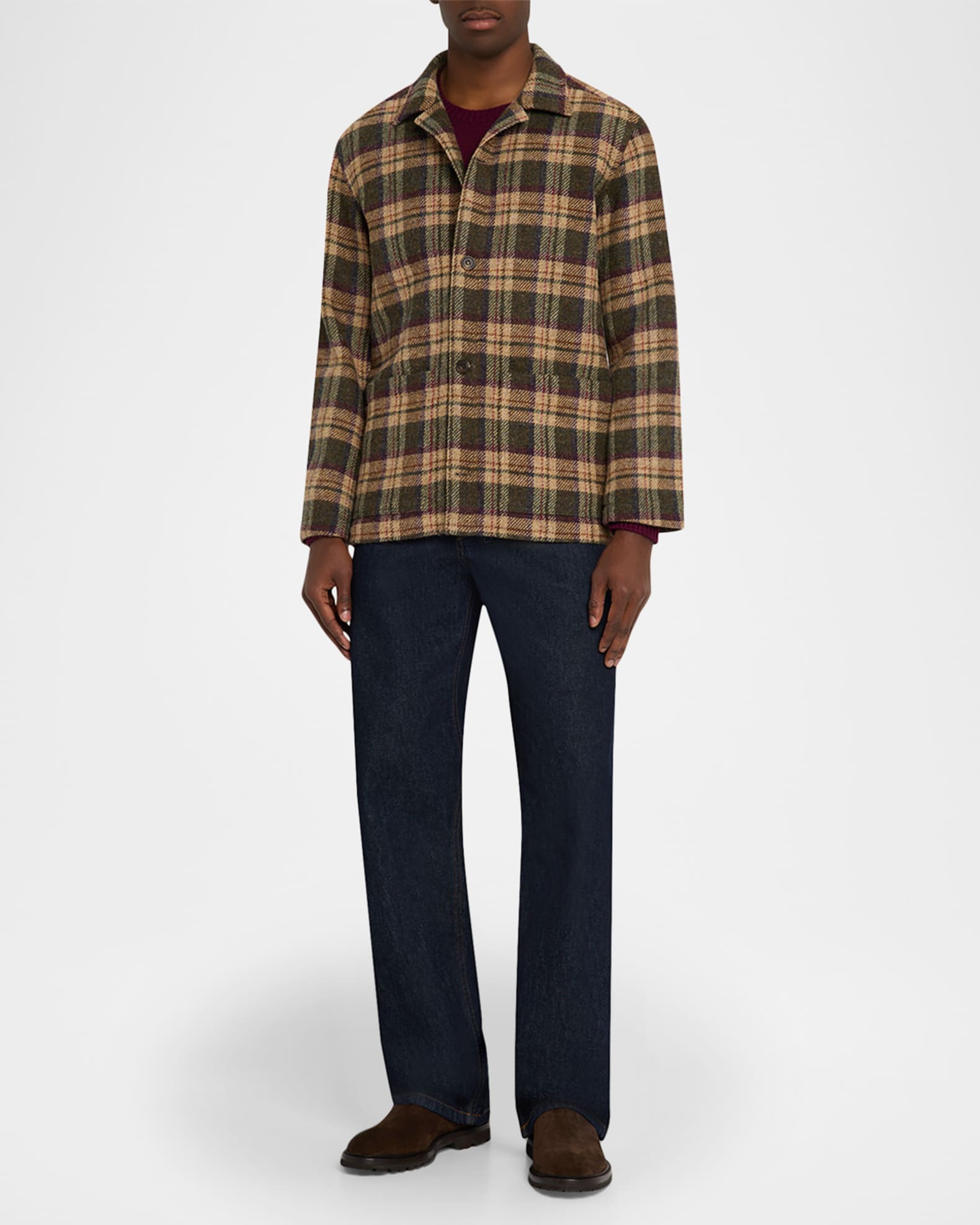 Anderson & Sheppard Men's Woollen Tartan Overshirt | Neiman Marcus