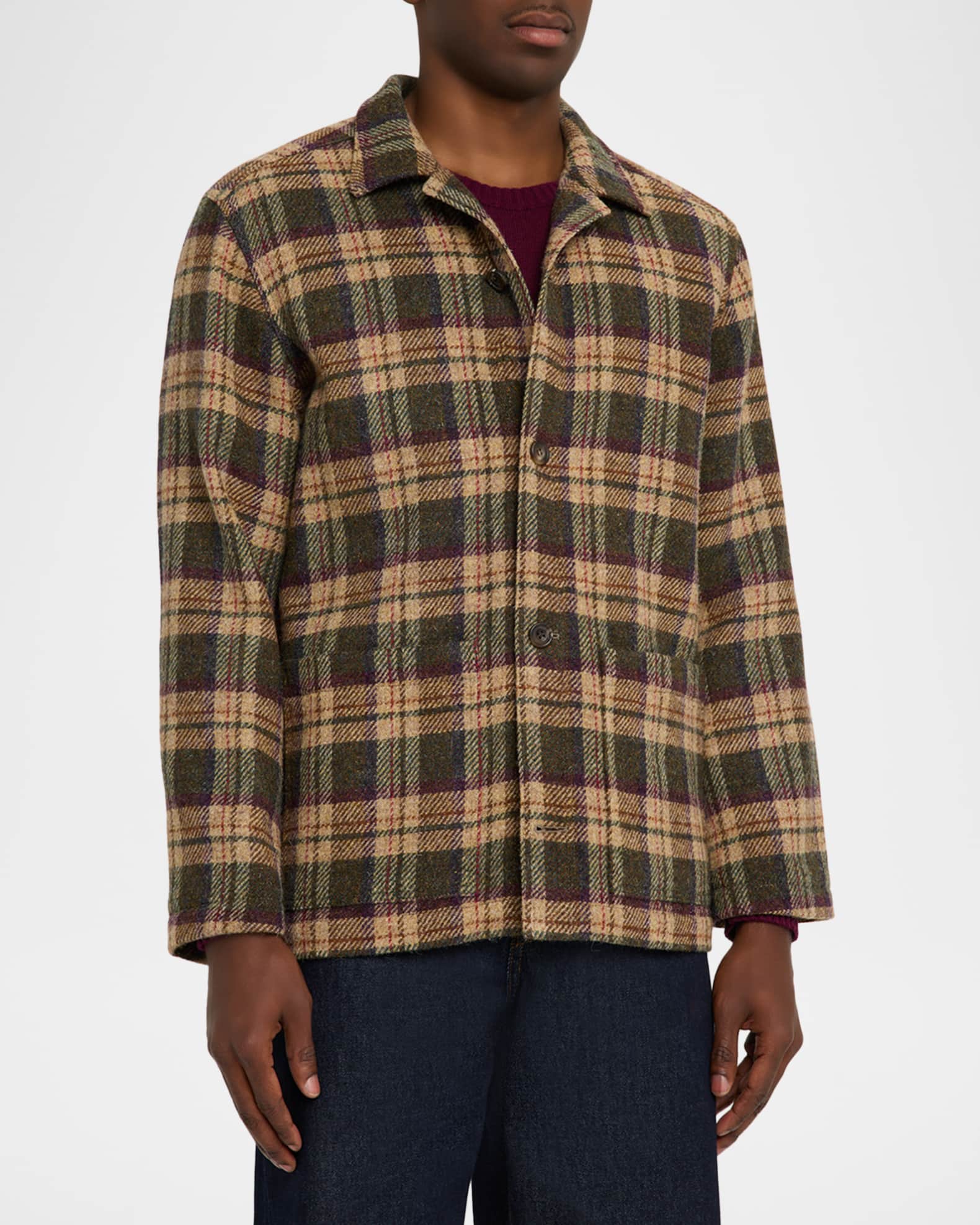 Anderson & Sheppard Men's Woollen Tartan Overshirt | Neiman Marcus