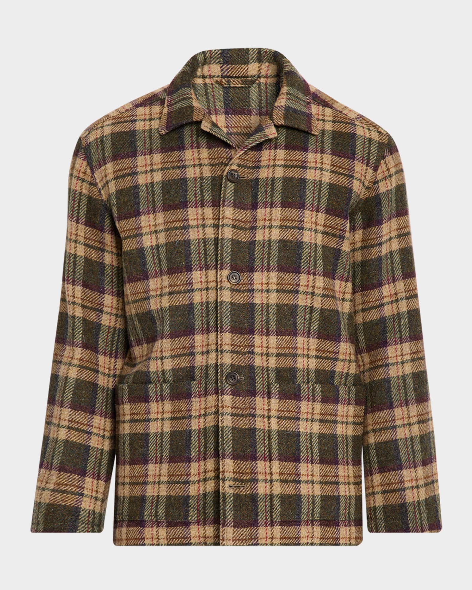 Anderson & Sheppard Men's Woollen Tartan Overshirt | Neiman Marcus