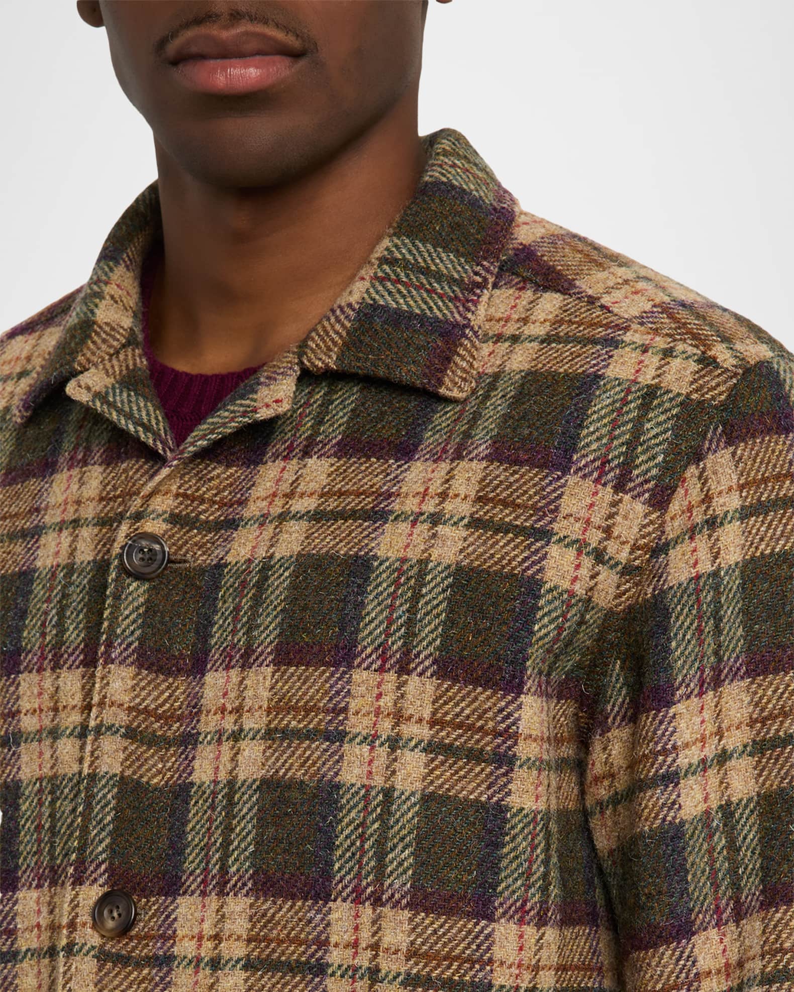 Anderson & Sheppard Men's Woollen Tartan Overshirt | Neiman Marcus