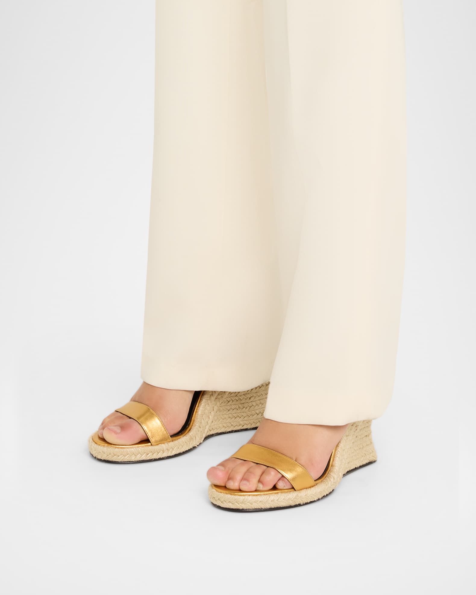 Balmain 85mm Metallic Leather Espadrille Wedge Sandals | Neiman Marcus