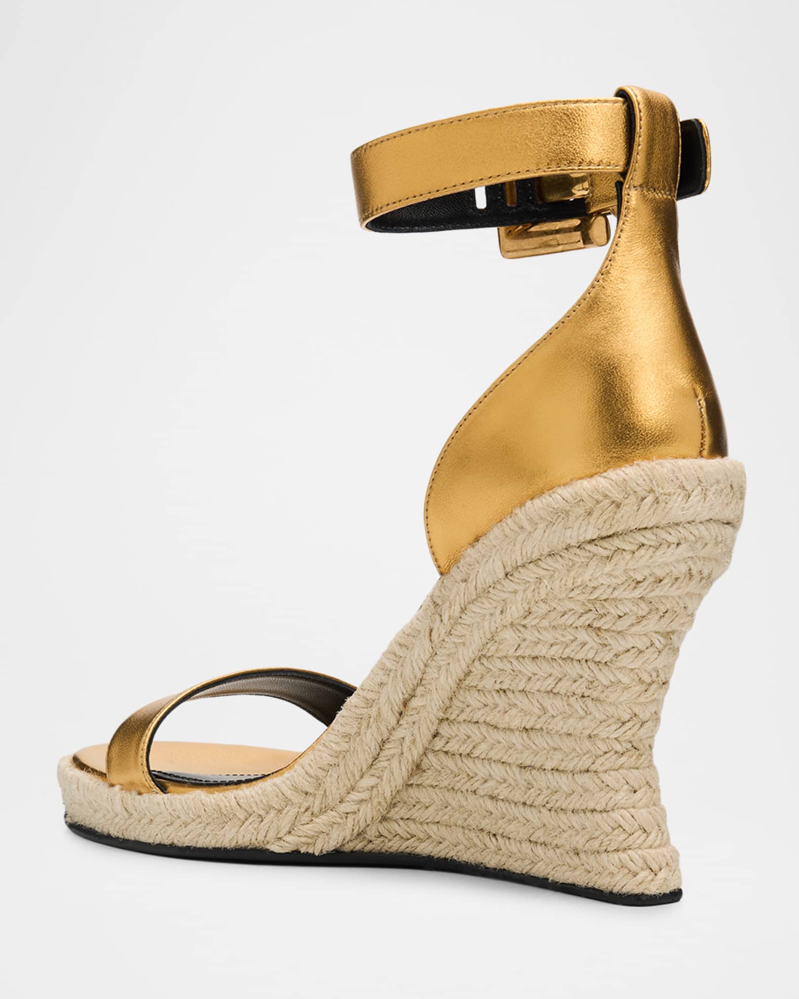 Balmain 85mm Metallic Leather Espadrille Wedge Sandals | Neiman Marcus