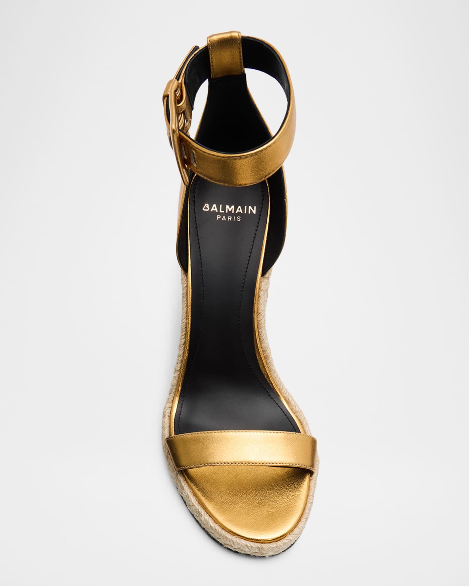 Balmain 85mm Metallic Leather Espadrille Wedge Sandals | Neiman Marcus