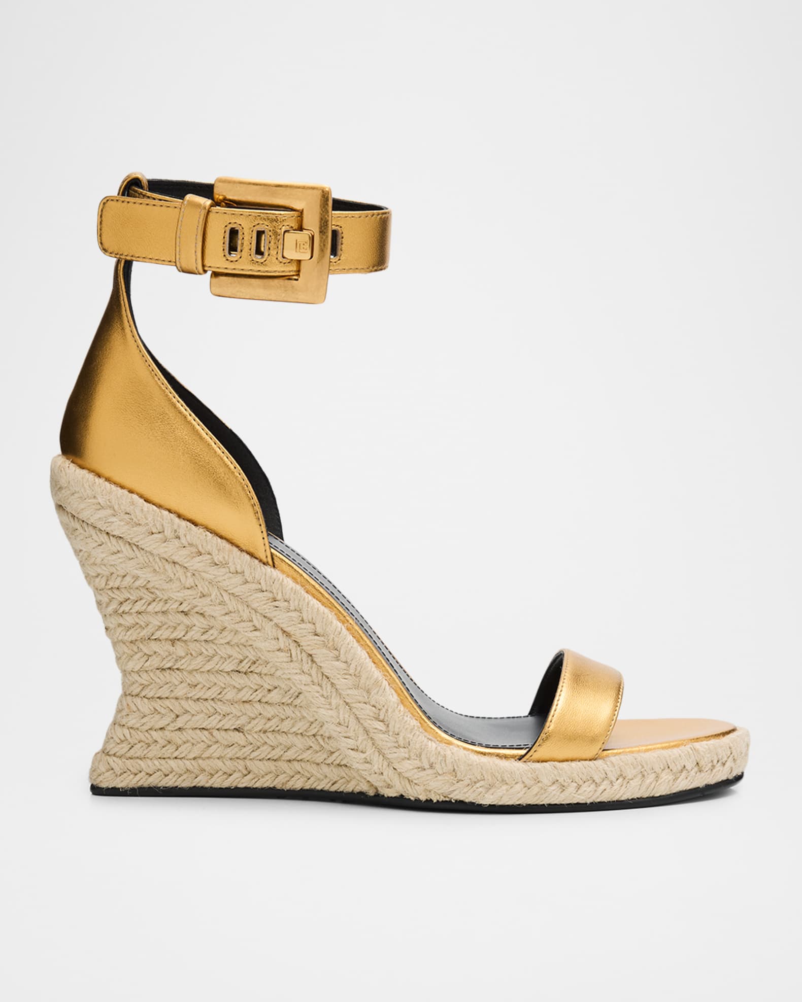 Balmain 85mm Metallic Leather Espadrille Wedge Sandals | Neiman Marcus