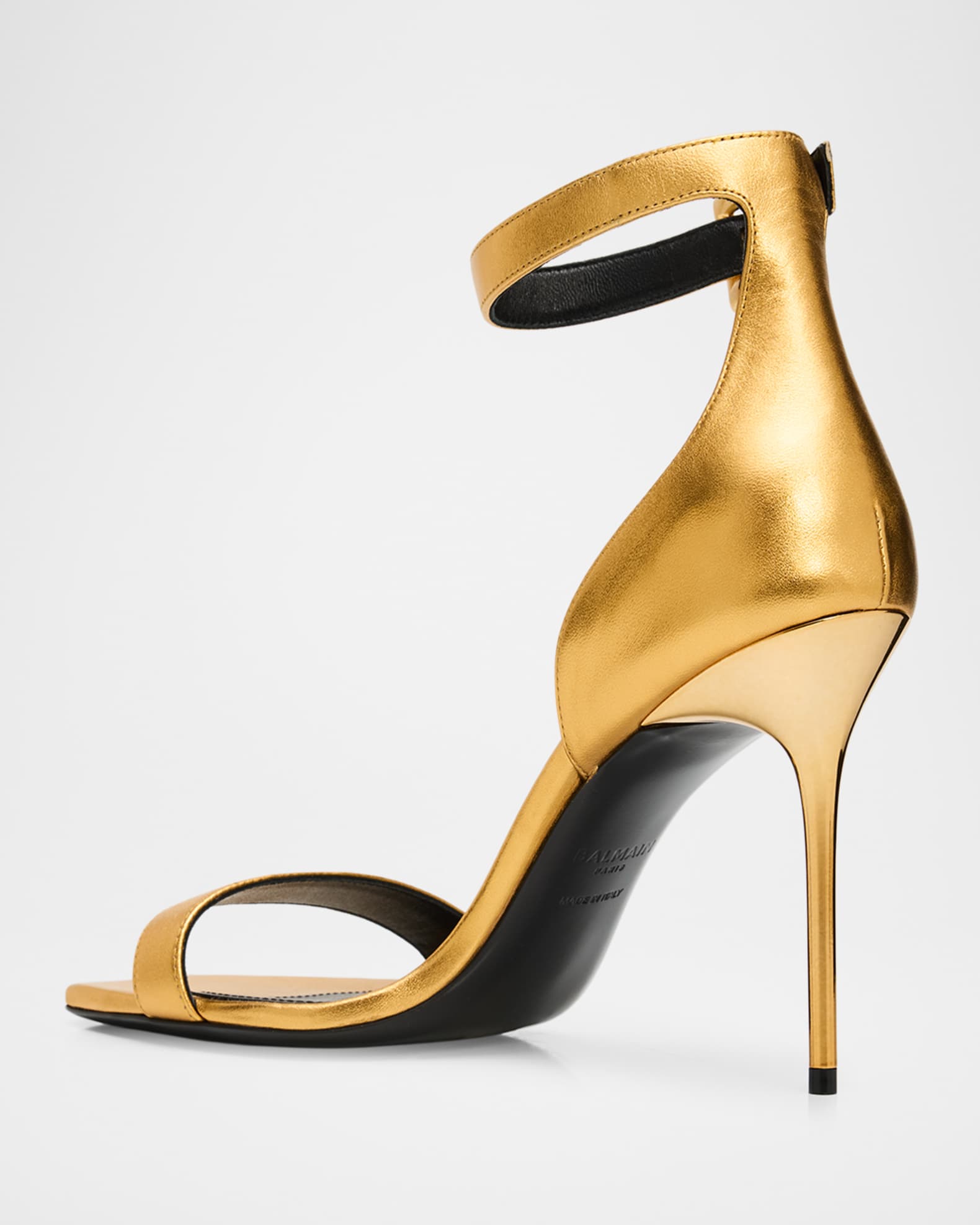 Balmain 100mm Anthem Metallic Leather Sandals | Neiman Marcus